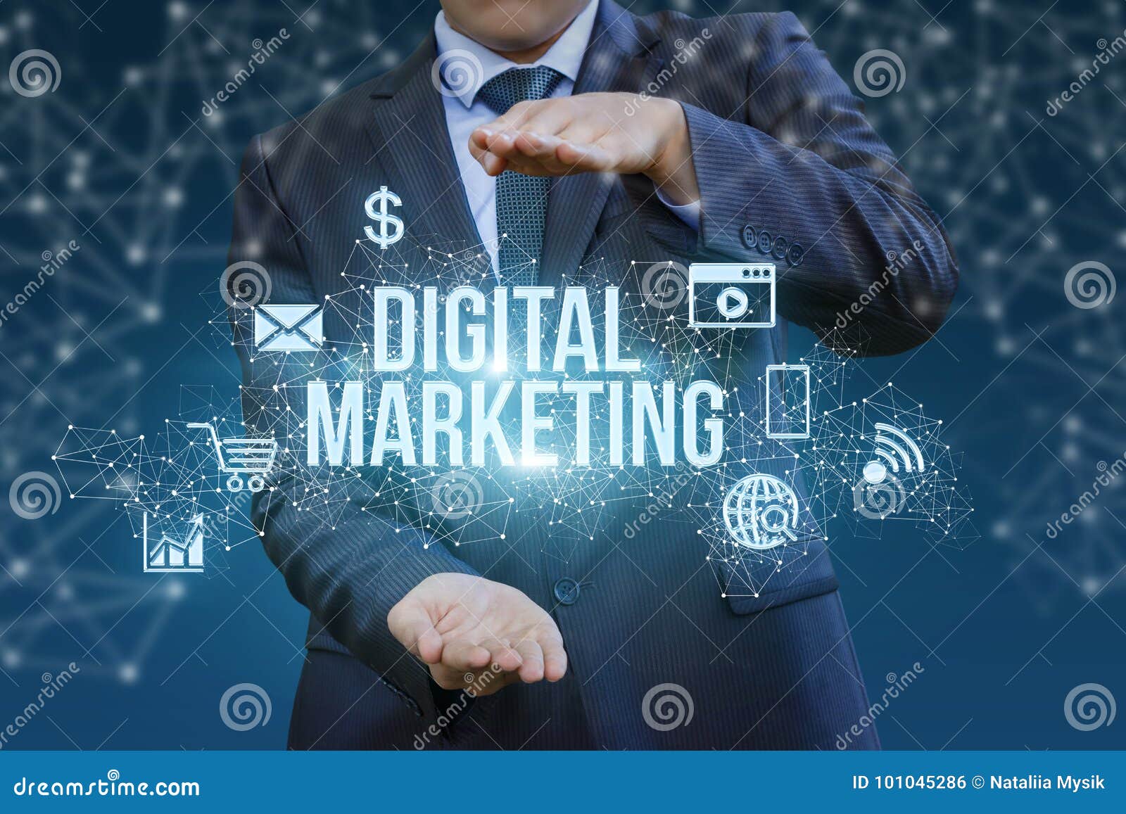 Digital Marketing Showing a Businessman in Hands . Stock Photo - Image ... Digital Marketing Showing a Businessman in Hands . Stock Photo - Image ...