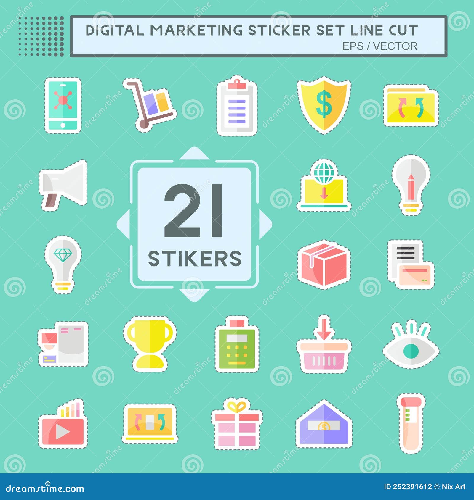 Digital Marketing Sticker Line Cut Set. Suitable for Web Interface ...