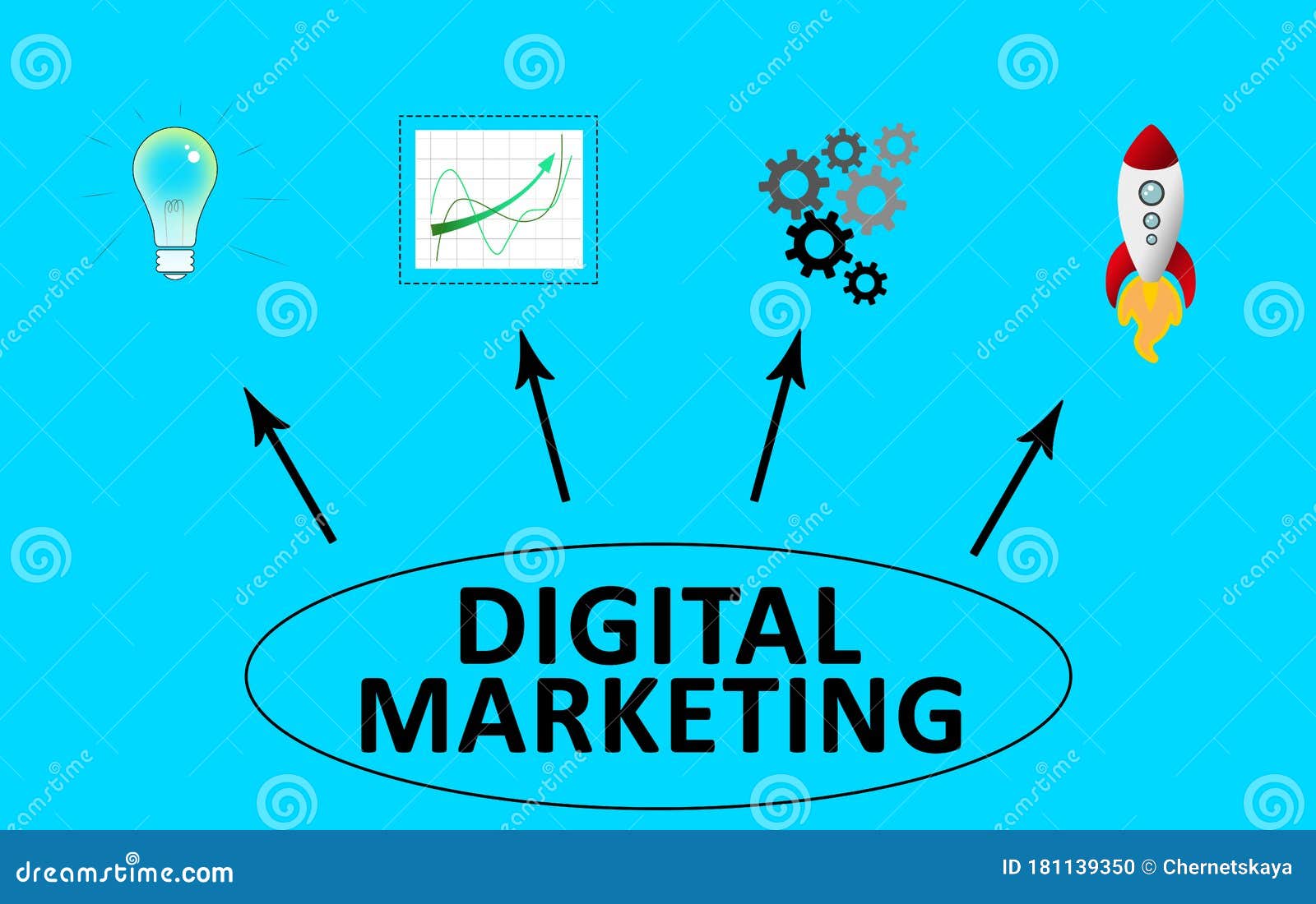 Digital Marketing Strategy. Icons and Graphs on Blue Background Stock ...
