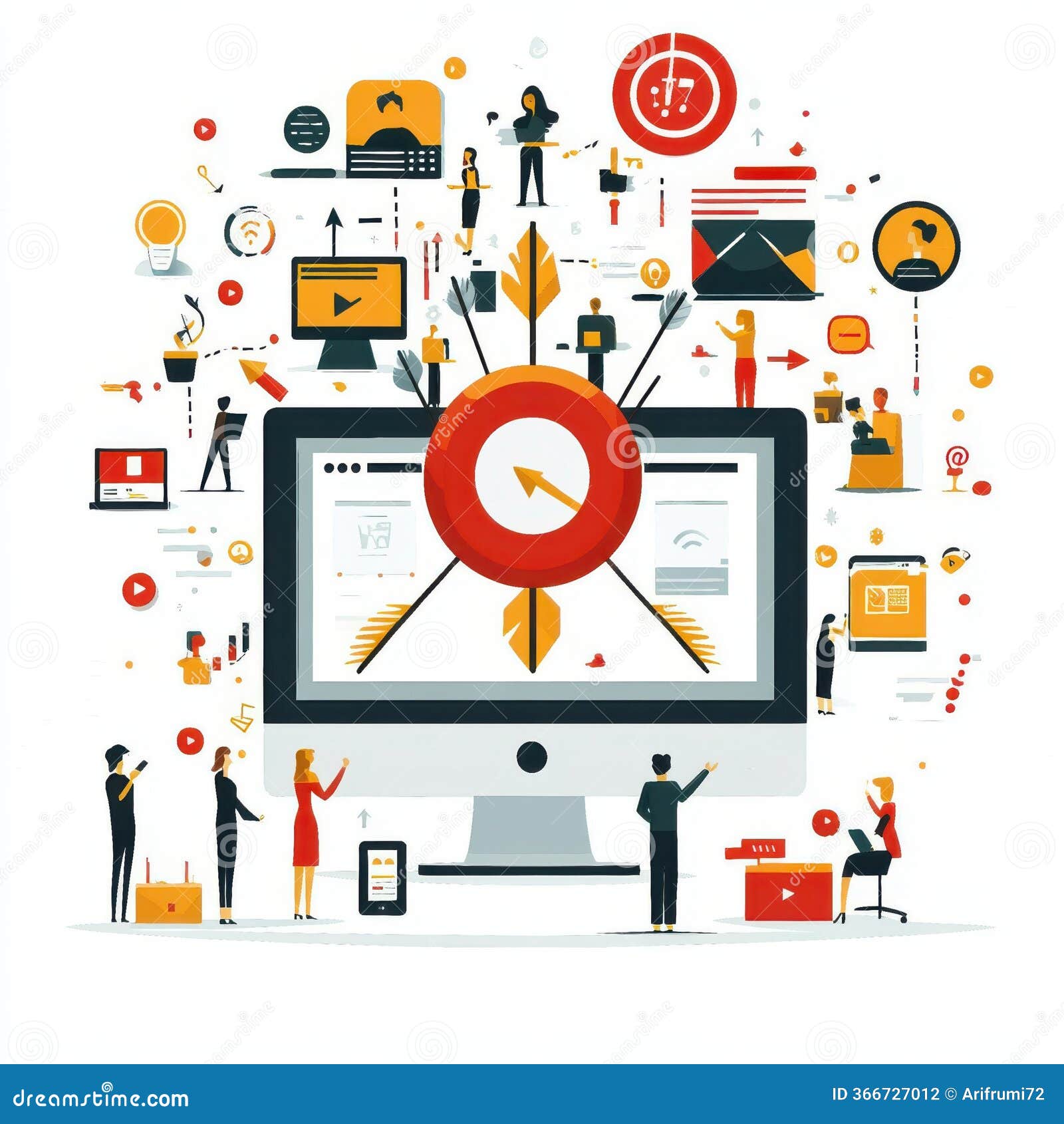 Teamwork And Target, Boss And Employees At Meeting Vector Illustration ...