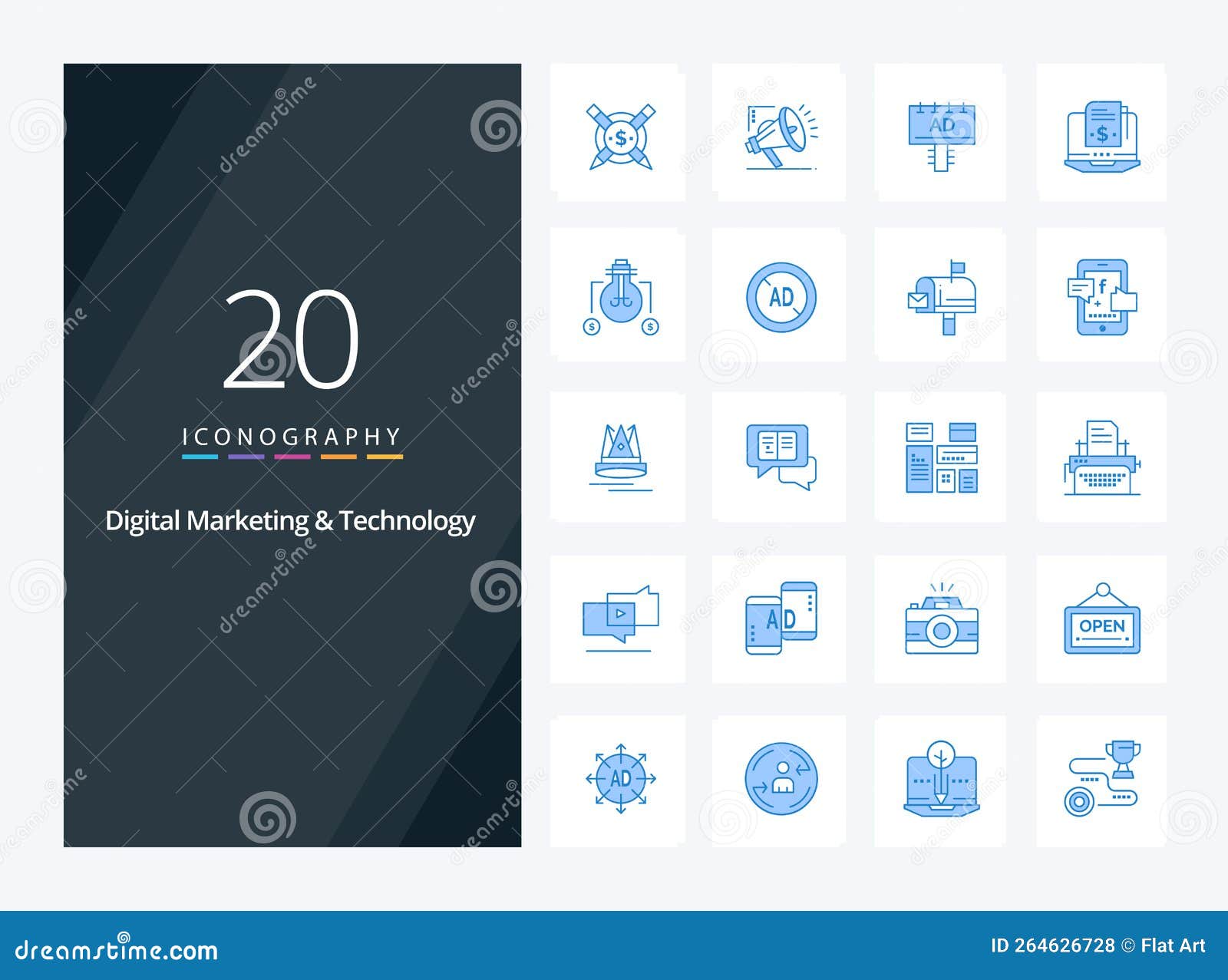 20 Digital Marketing and Technology Blue Color Icon for Presentation ...