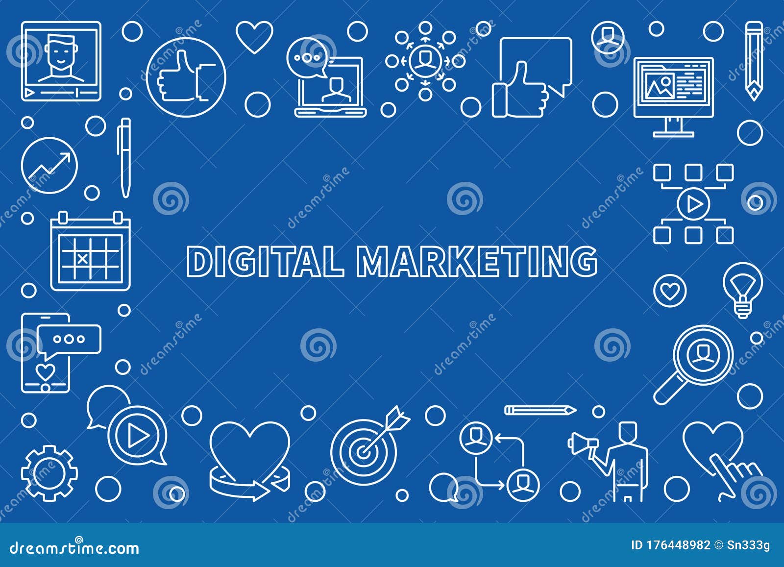 Digital Marketing Vector Thin Line Illustration or Frame Stock Vector ...