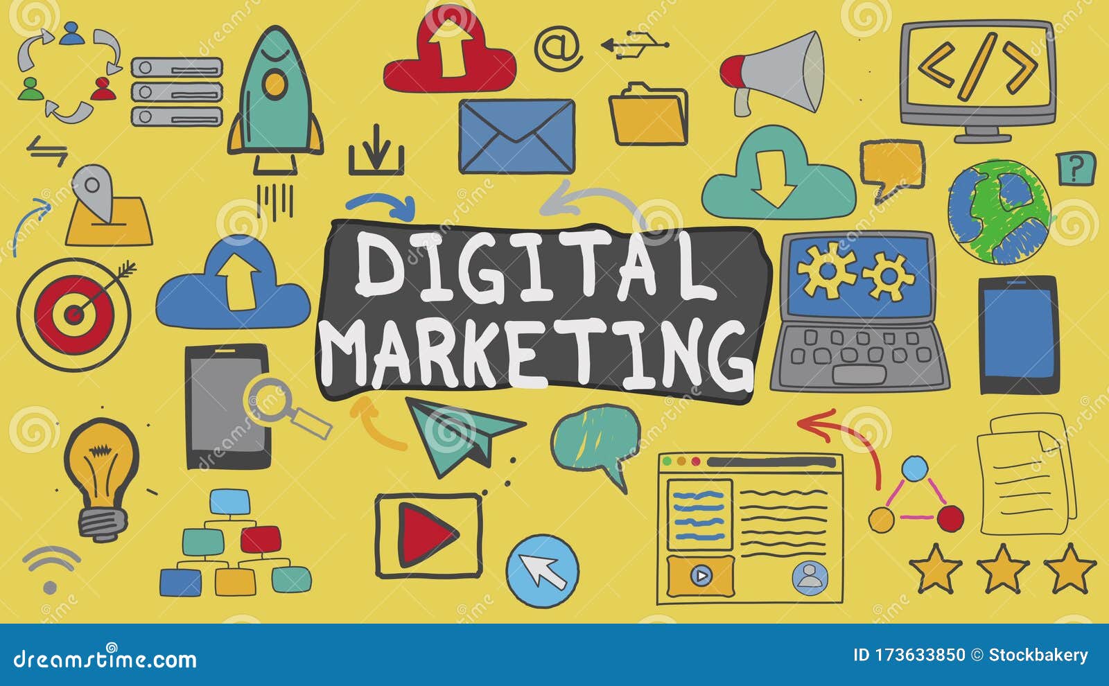 Digital Marketing, Yellow Illustration Graphic Technology Concept Stock ...