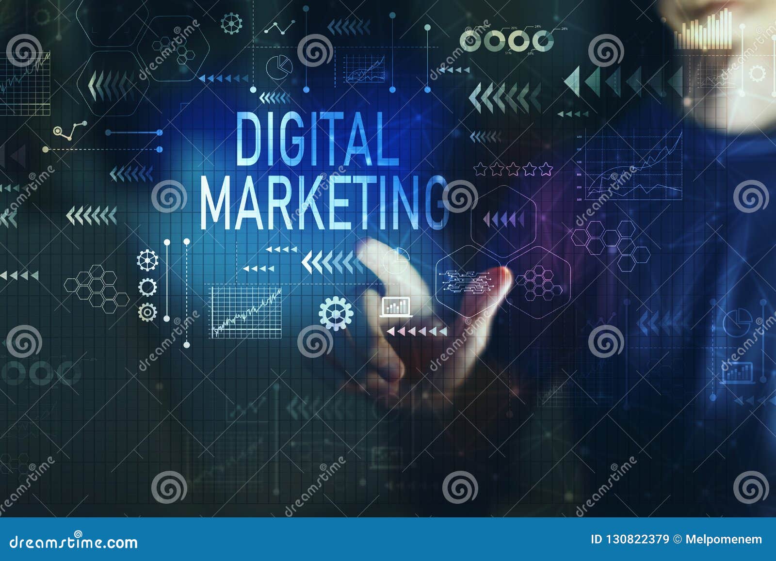 Digital Marketing with Young Man Stock Image - Image of blue, night ...