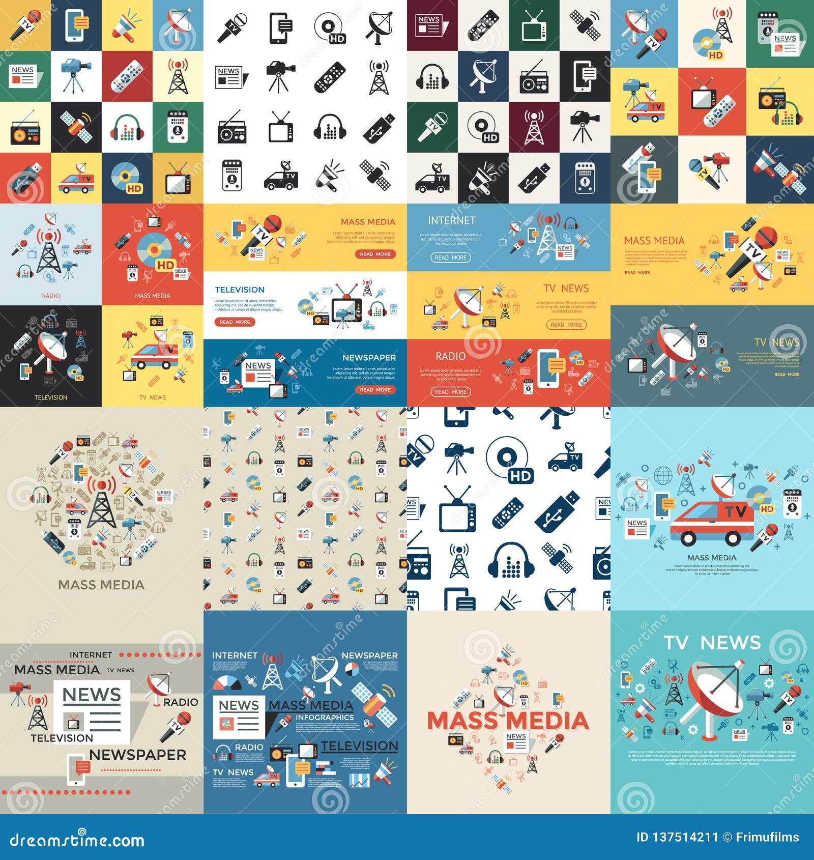 Digital Mass Media Objects Color Simple Flat Stock Illustration ...