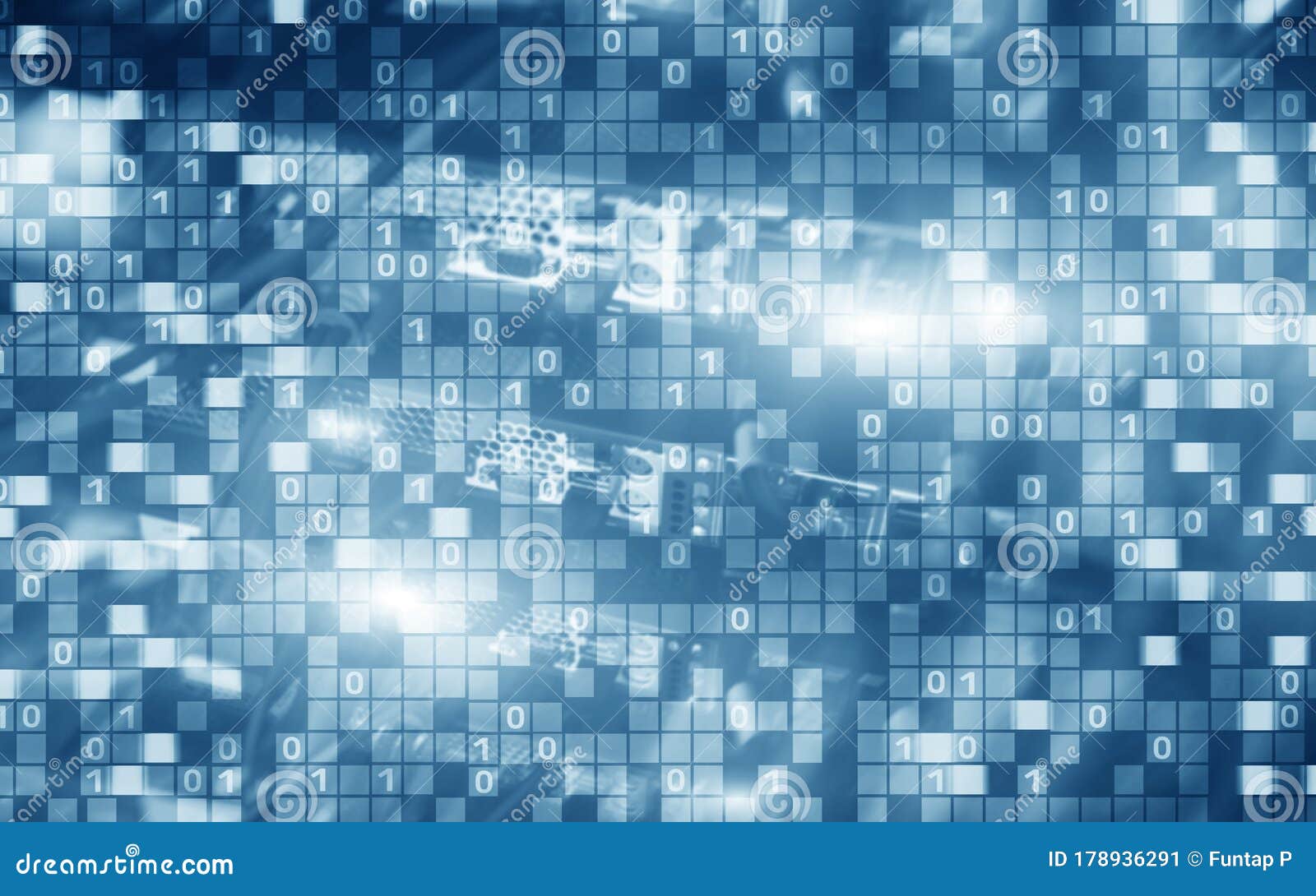 Blue Digital Matrix Binary Code Mainframe Server Room Computing ...