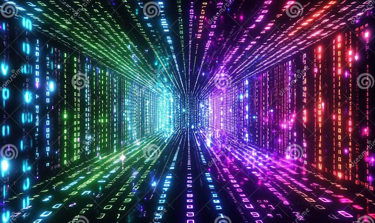 Digital Matrix with Colorful Binary Code Stock Photo - Image of ...