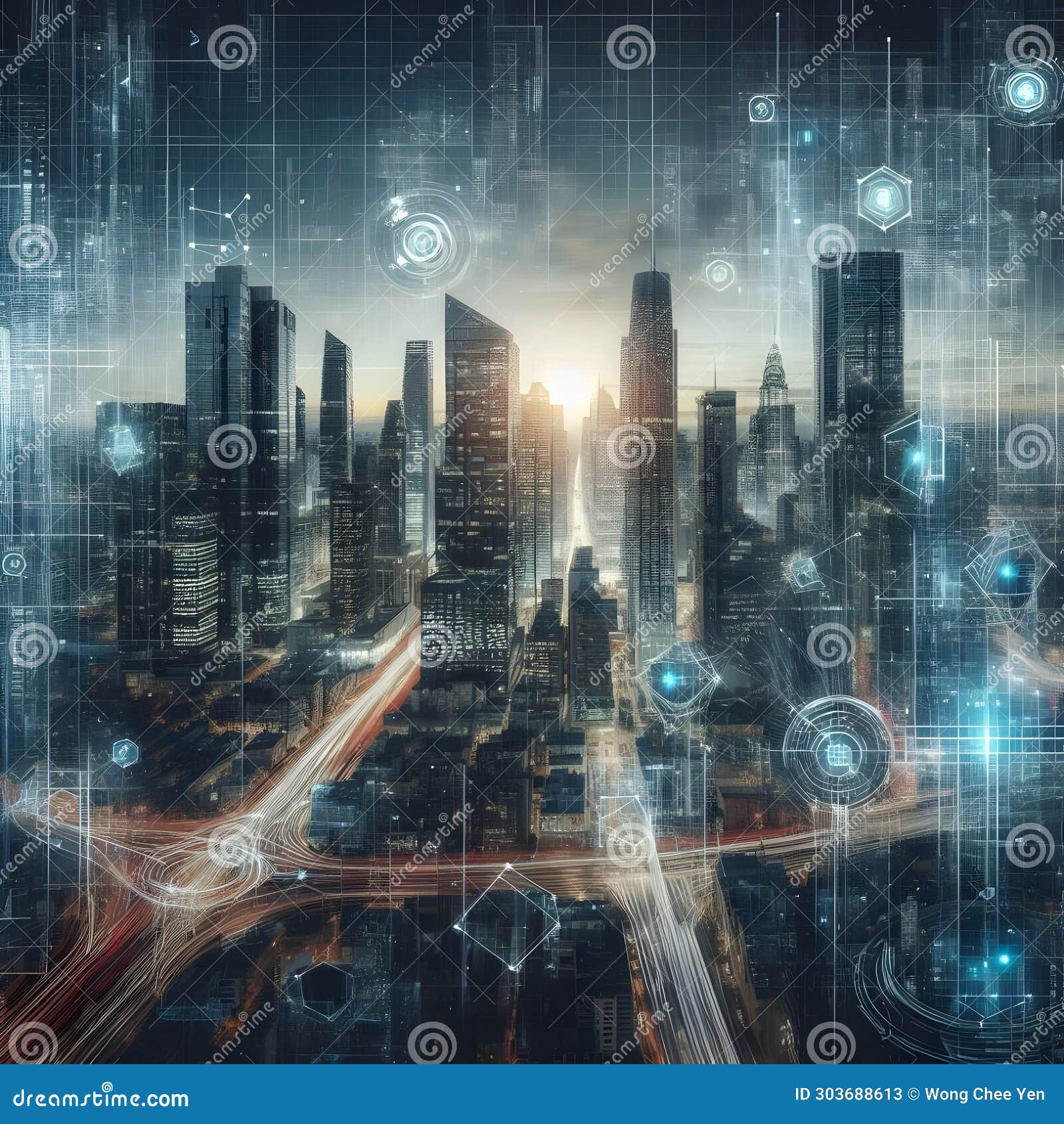 Digital Matrix Connections Telecommunications Urban City Infrastructure ...