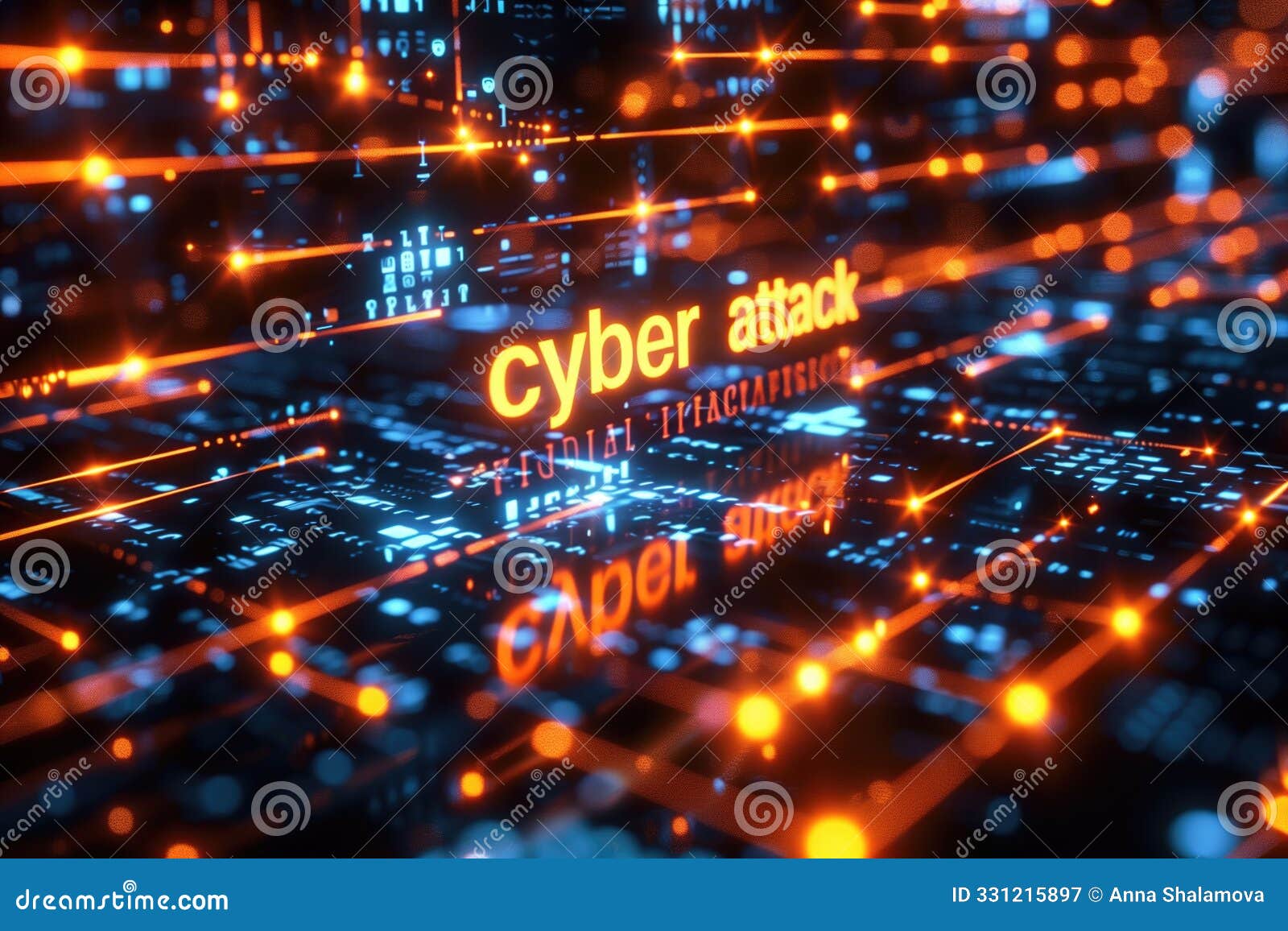 Digital Matrix with Glowing Data Points and the Term "cyber Attack" in ...