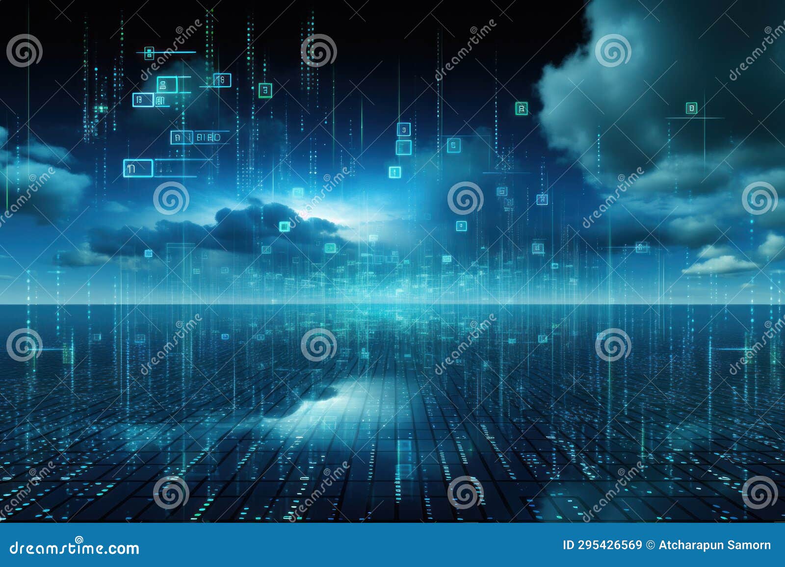 Digital Matrix Theme Light Blue Sky and Clouds Backgrounds Stock Image ...