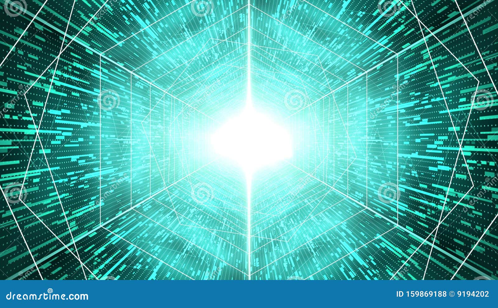 Digital Matrix Tunnel with Bright Light Ahead, Source Code Virtual ...