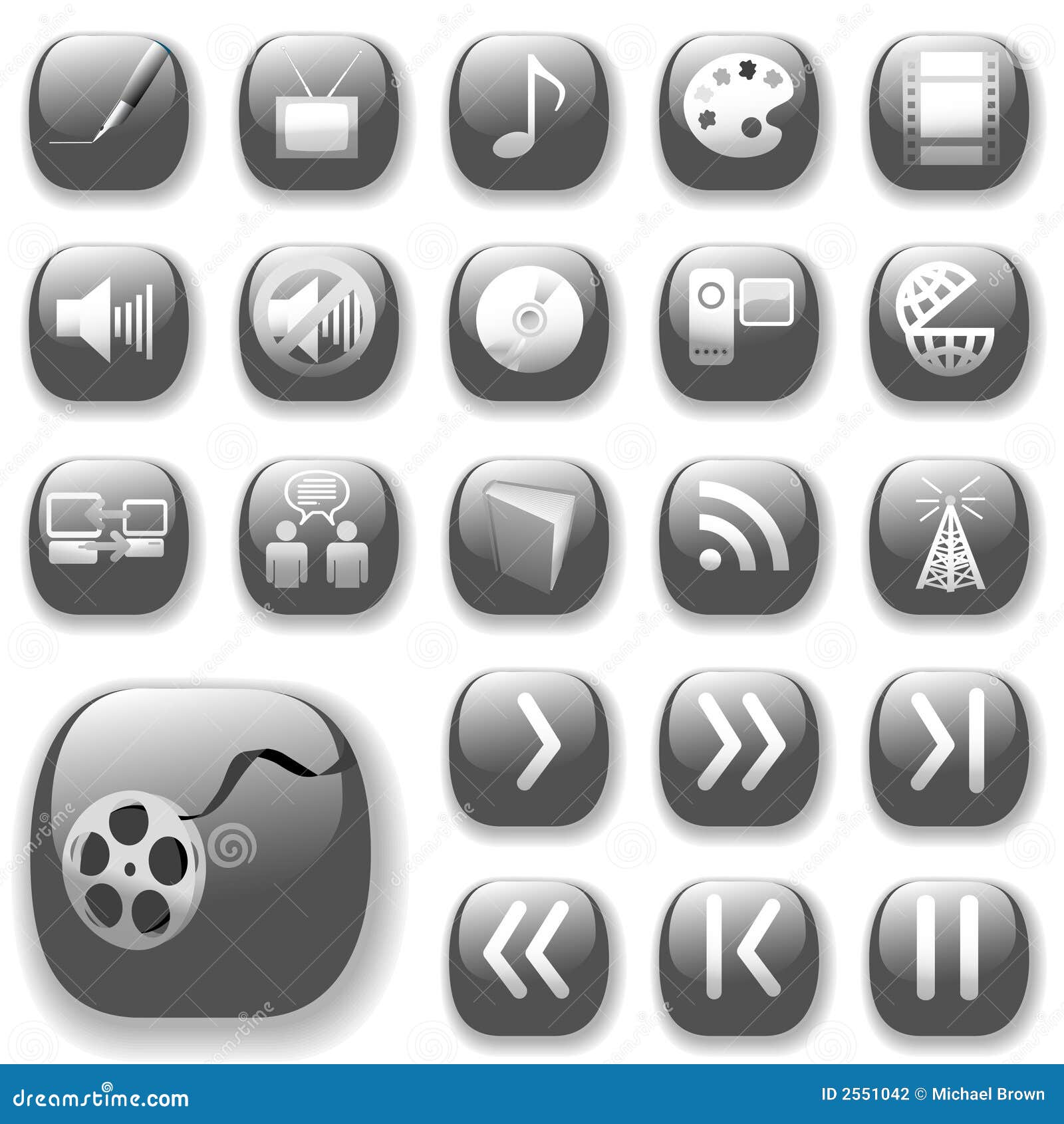 Digital Media Art Icons Set Stock Vector - Illustration of shiny, gray ...