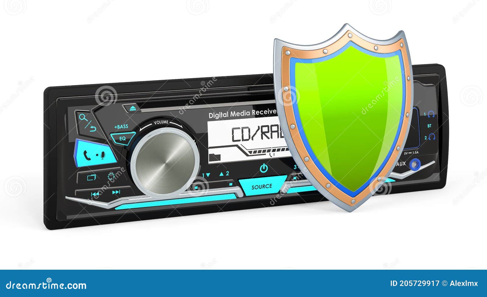 Digital Media Receiver with Shield, 3D Rendering Stock Illustration ...