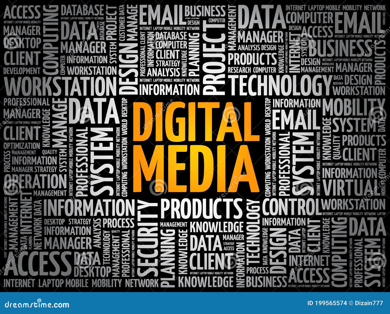 Digital Media Word Cloud Collage Stock Illustration - Illustration of ...