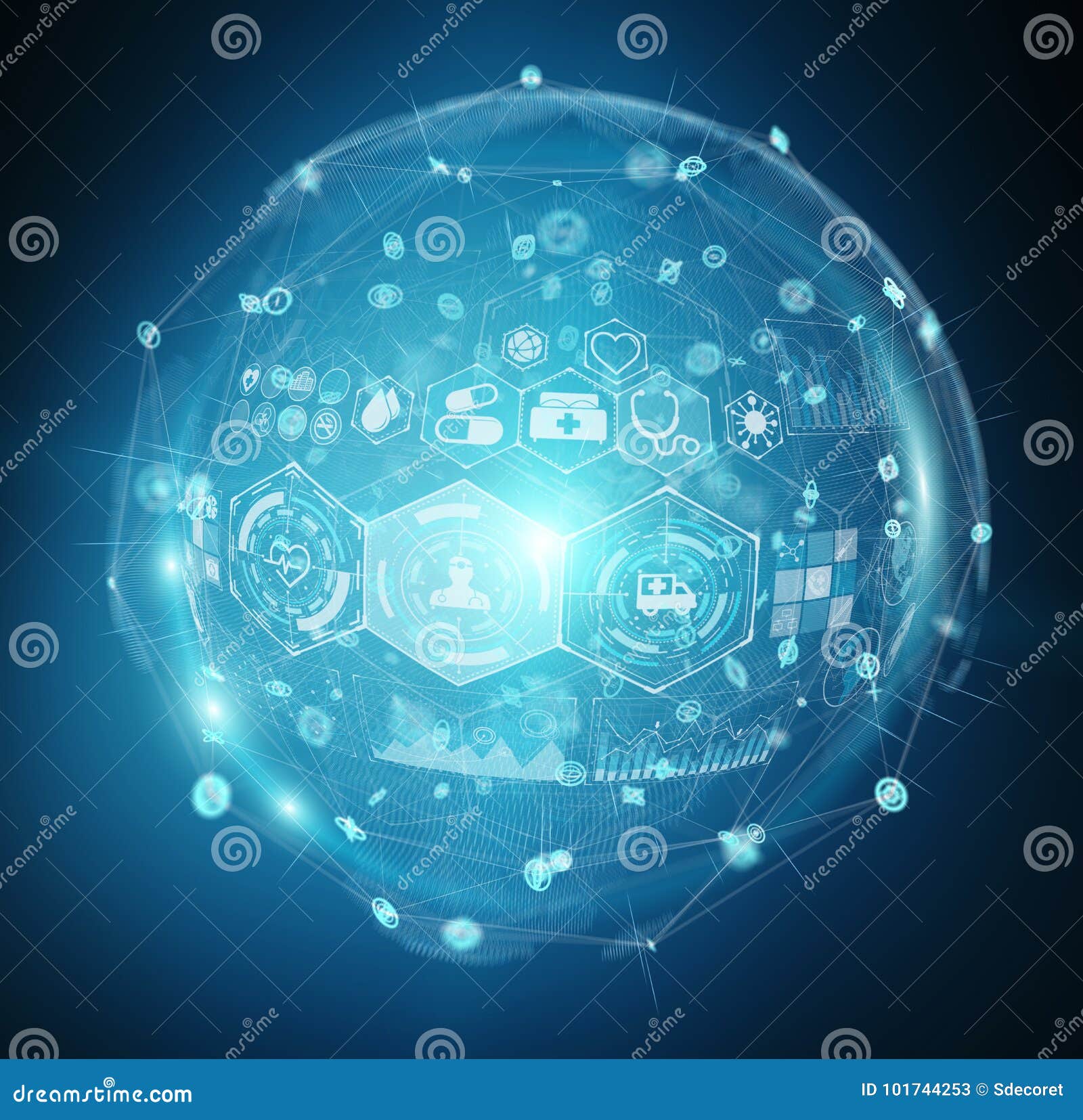 Digital Medical Sphere Interface 3D Rendering Stock Illustration ...
