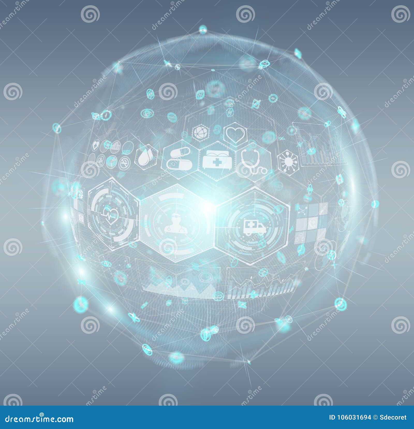 Digital Medical Sphere Interface 3D Rendering Stock Illustration ...