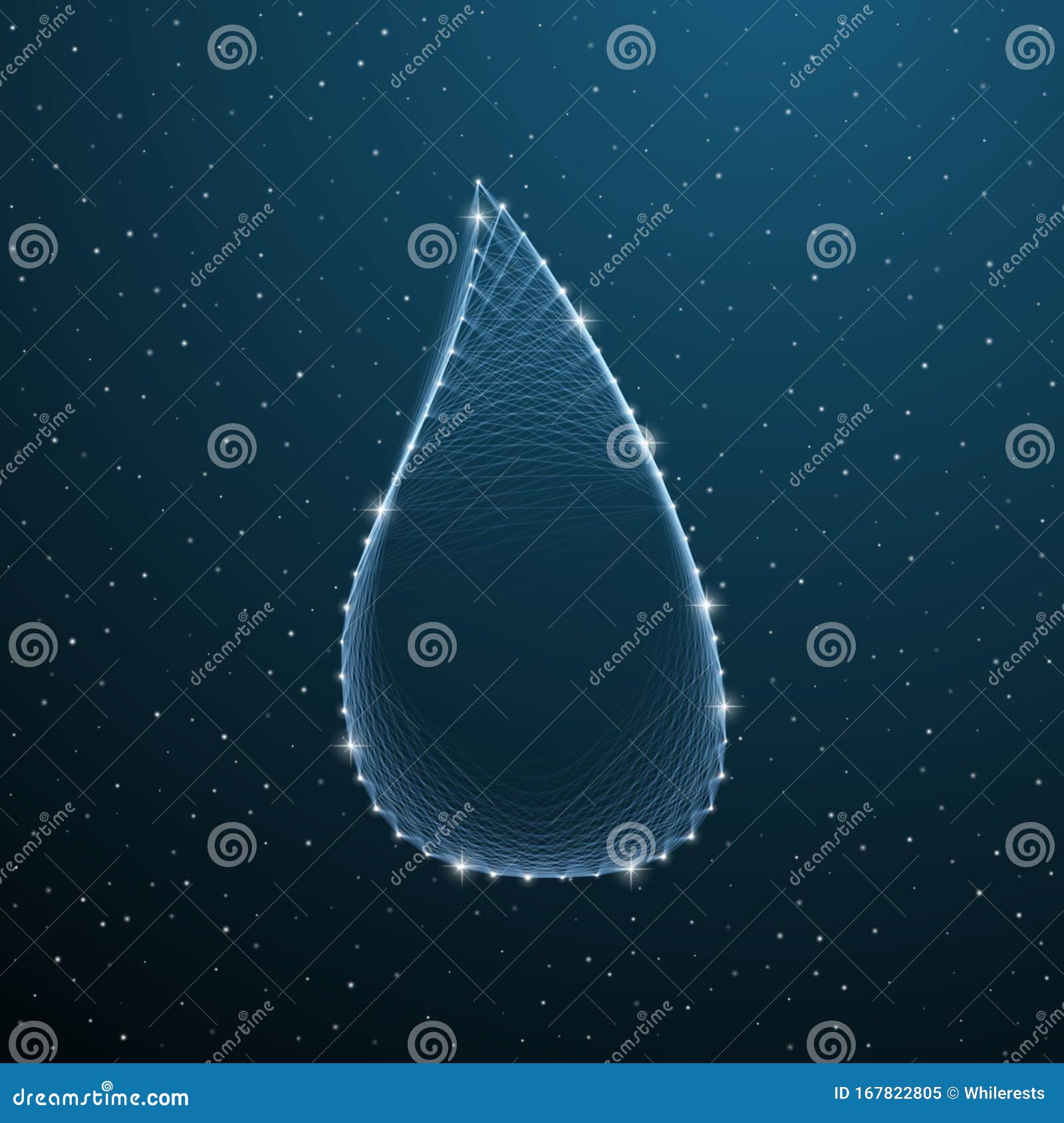 Digital Mesh Water Drop with Dots and Lines on Blue Background ...