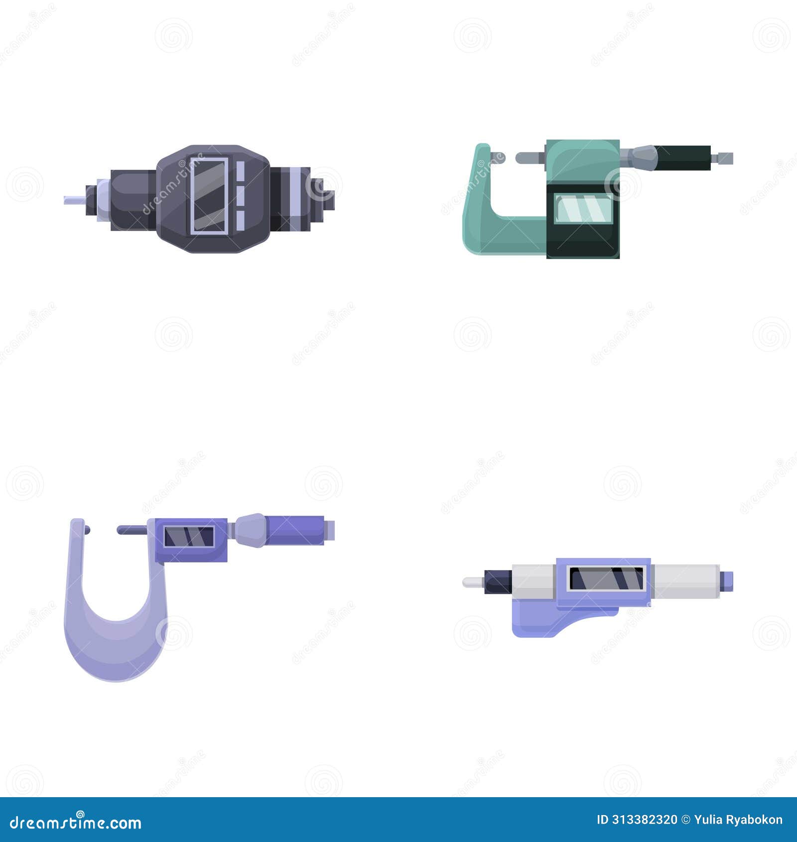 Digital Micrometer Icons Set Cartoon Vector. Laboratory Digital ...