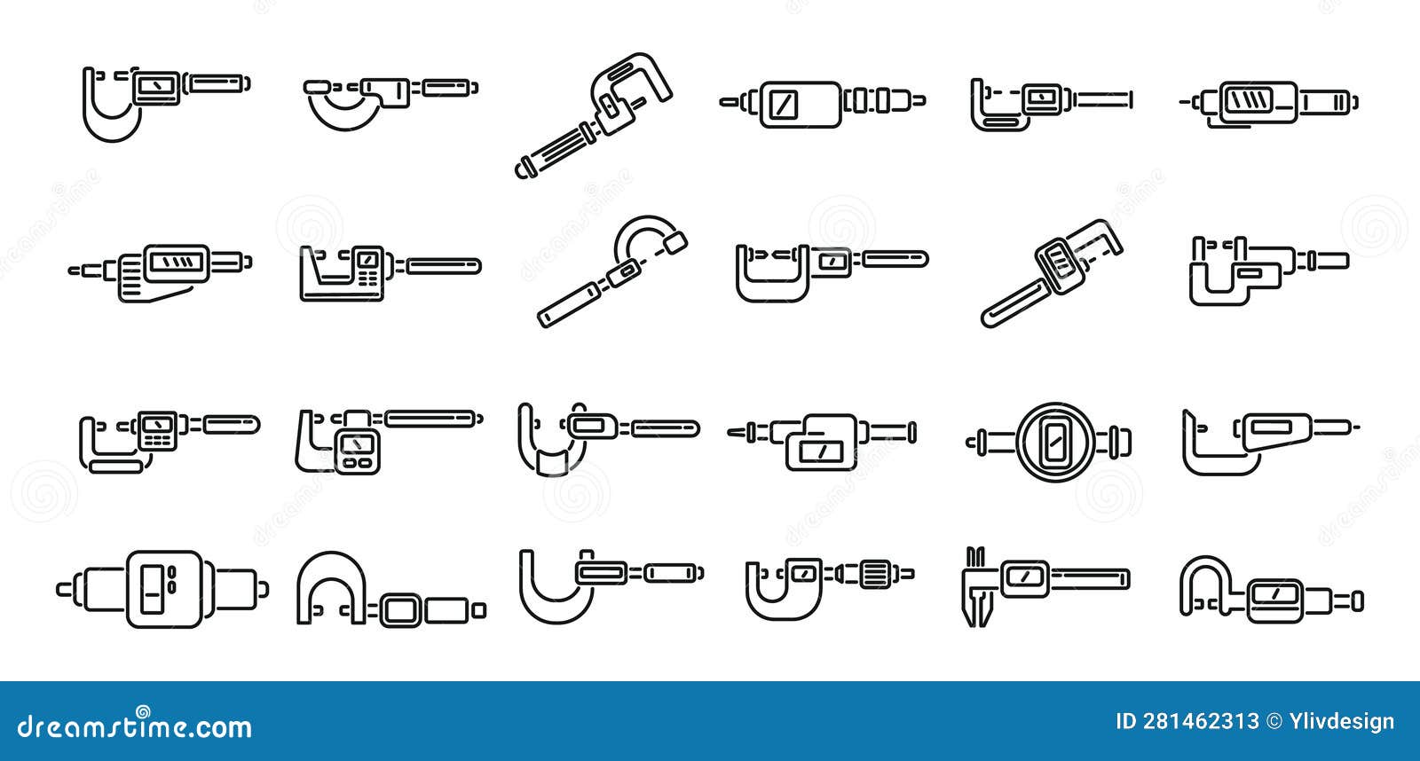 Digital Micrometer Icons Set Outline Vector. Caliper Ruler Stock Vector ...