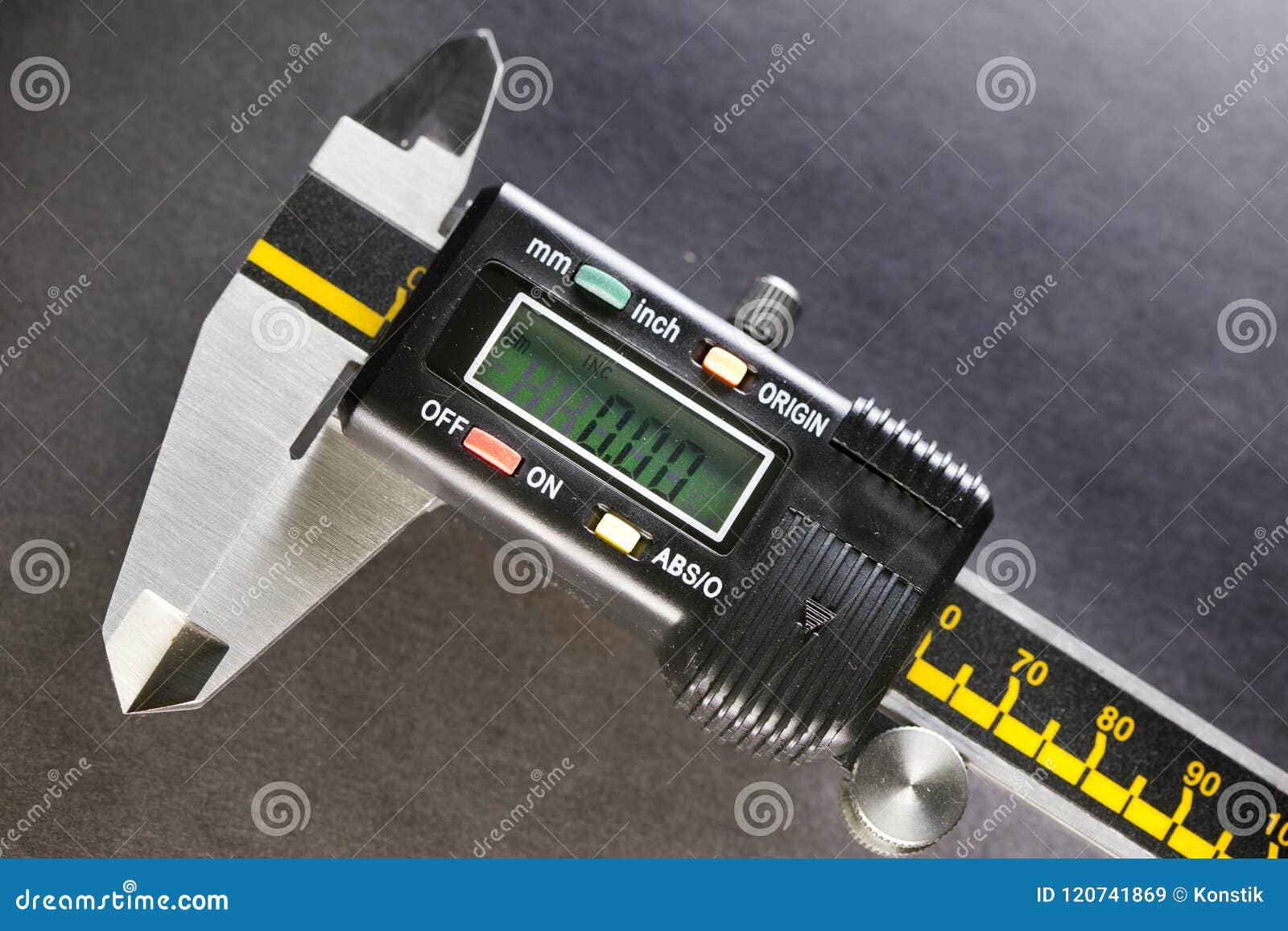 Digital Micrometer Industrial Still Life on a Black Background Stock ...