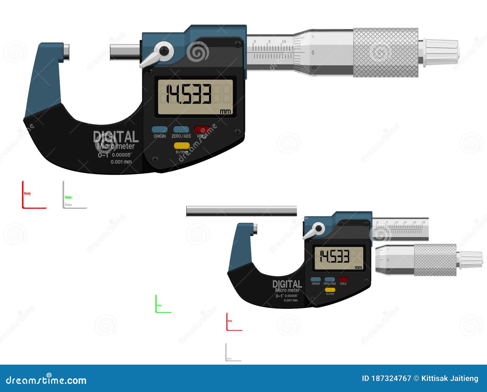 Digital Micrometer on Transparent Background. There are 3 Components ...