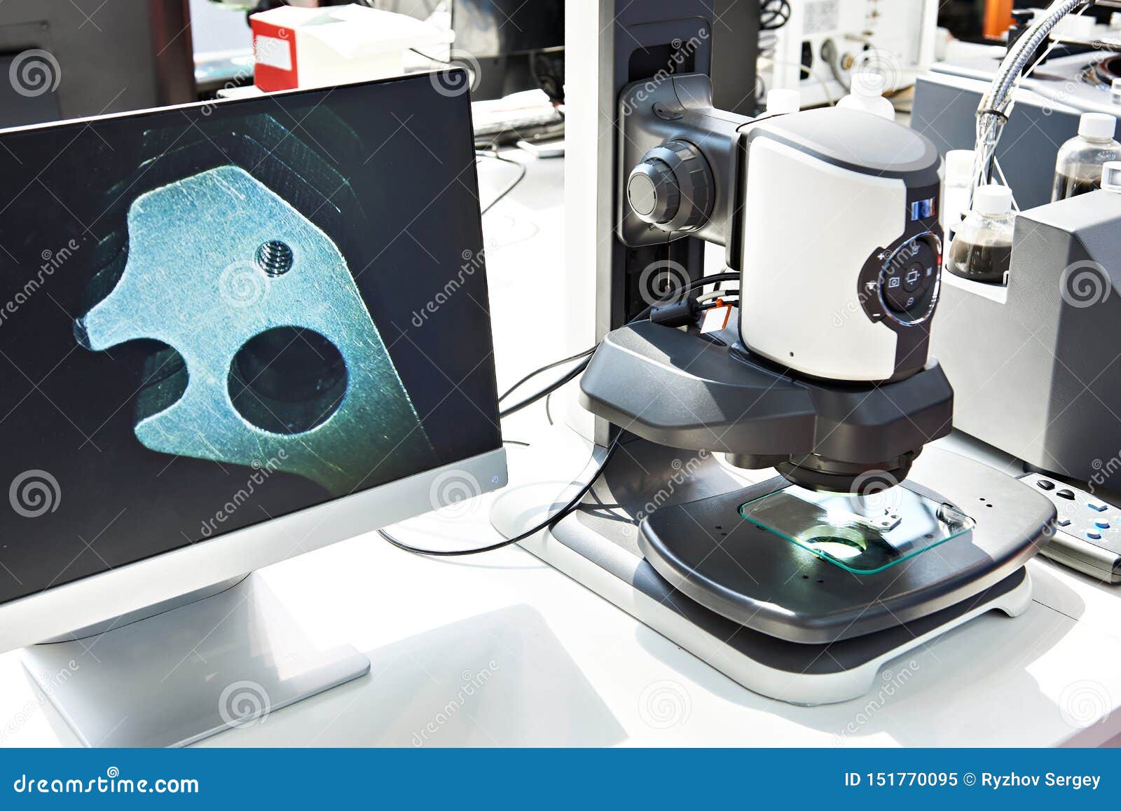 Digital Microscope and Monitor in Lab Stock Image - Image of computer ...