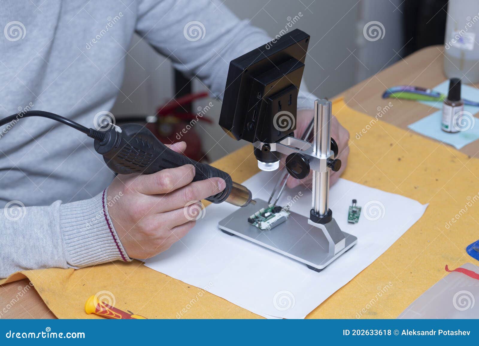 Digital Microscope for Repair of Electronic Components Stock Photo ...