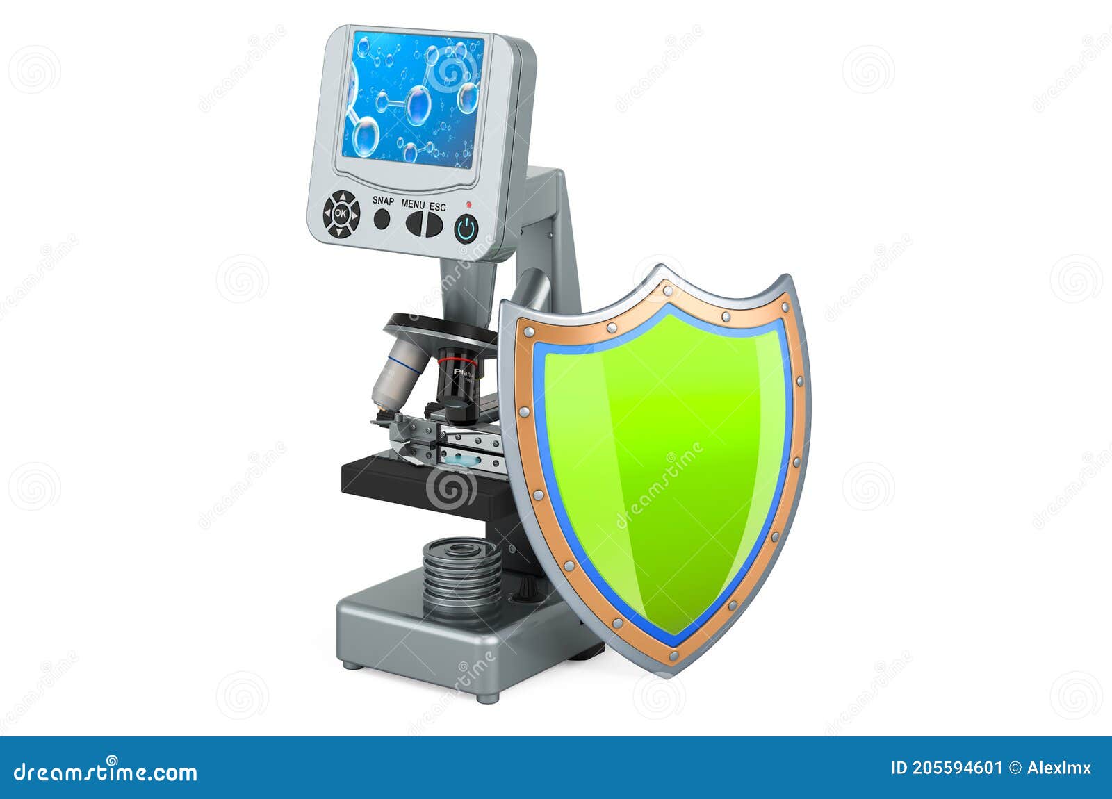 Digital Microscope with Shield, 3D Rendering Stock Illustration ...