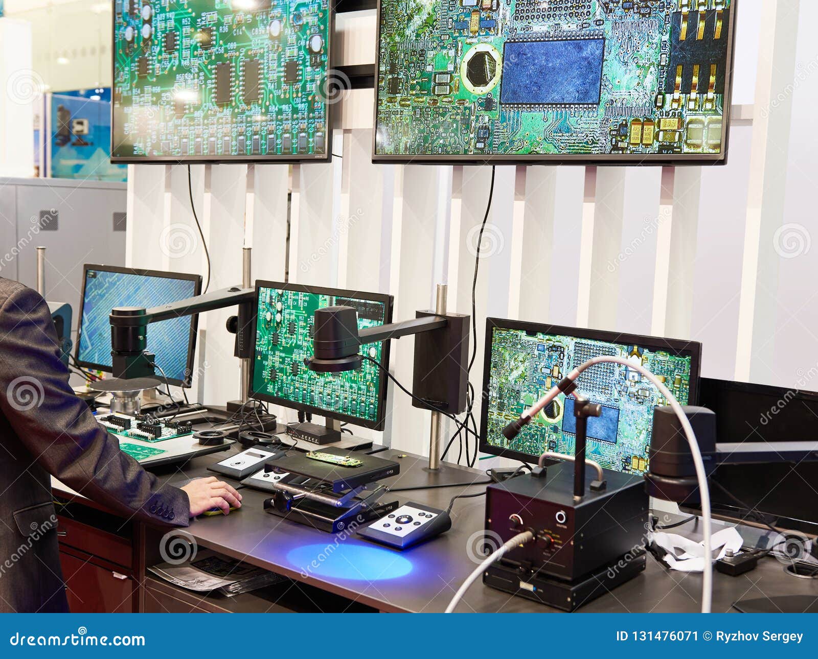 Digital Microscopes with Monitors Quality Control Stock Image - Image ...