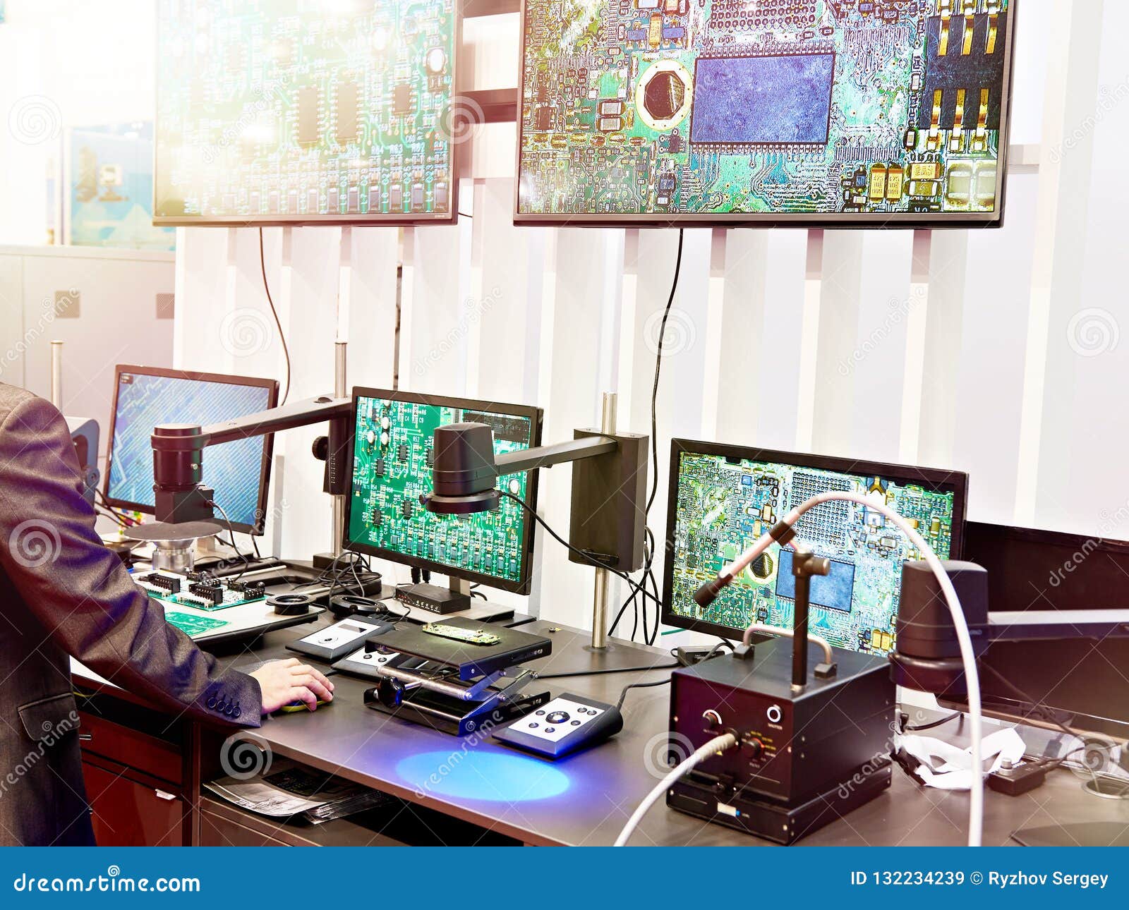 Digital Microscopes with Monitors Quality Control Stock Image - Image ...