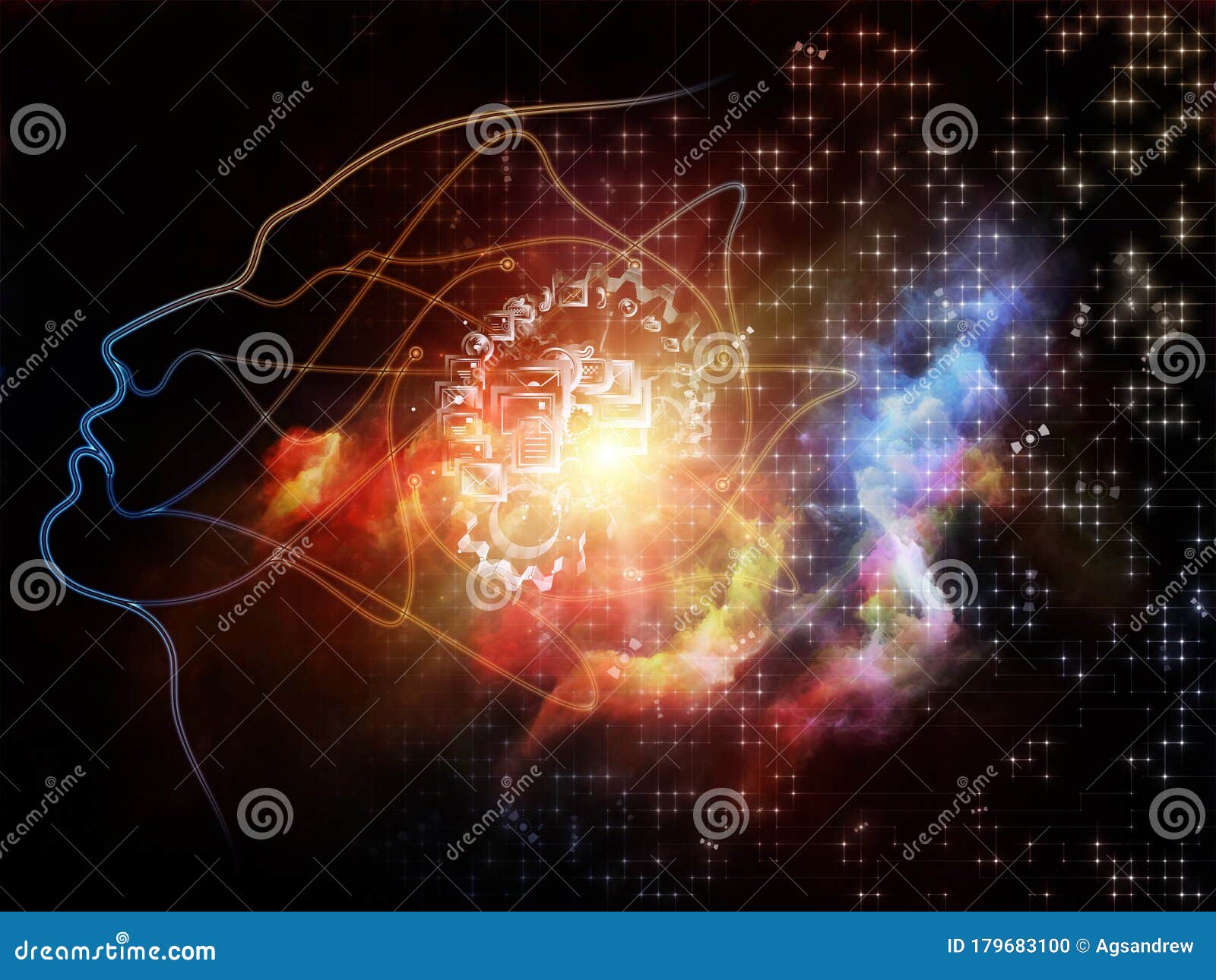Digital Mind stock illustration. Illustration of face - 179683100