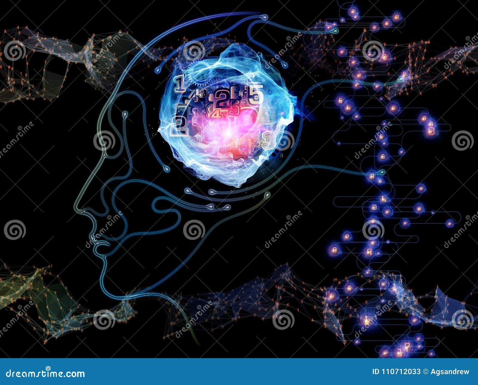 Digital Life of Machine Consciousness Stock Illustration - Illustration ...