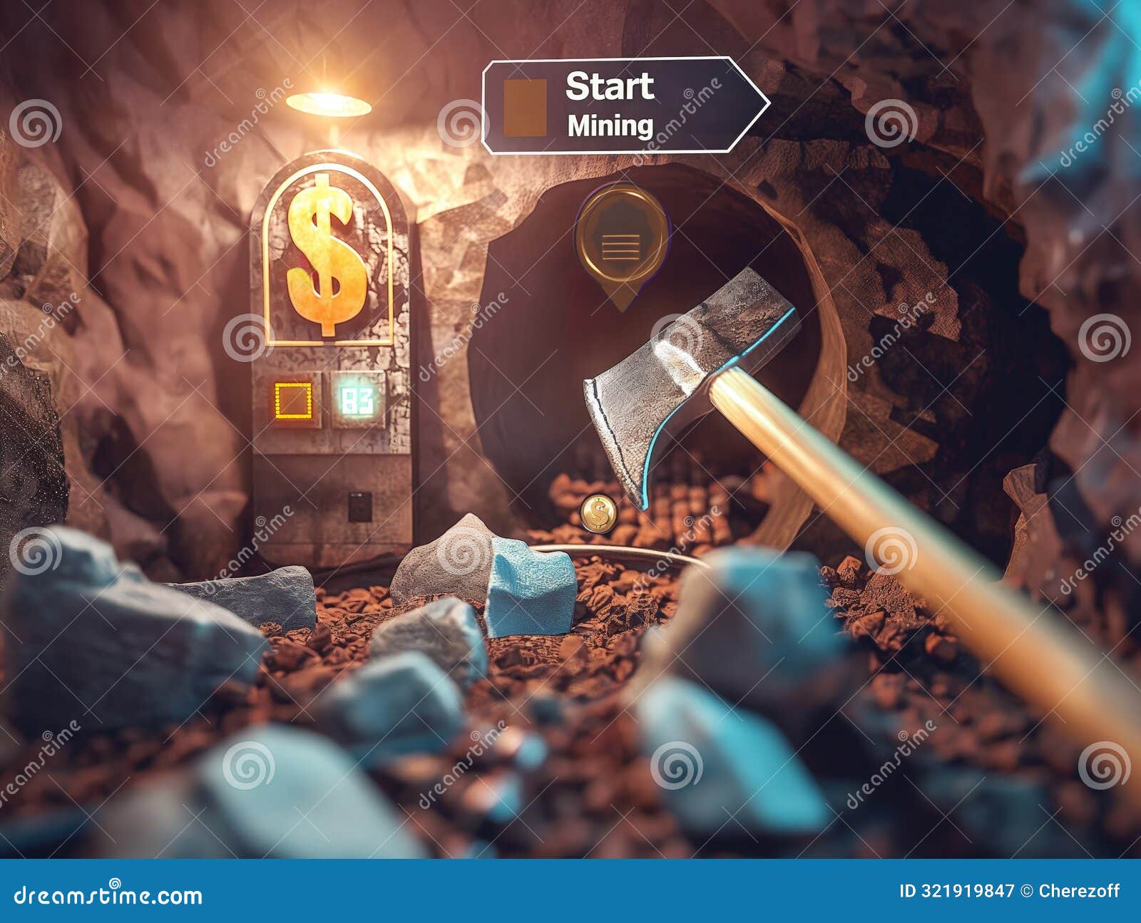 Digital Mining Concept in a Cave Stock Image - Image of tool, mining ...