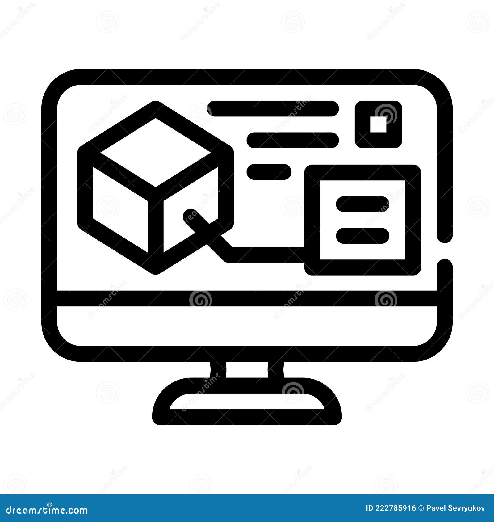 Digital Model on Computer Screen Line Icon Vector Illustration Stock ...