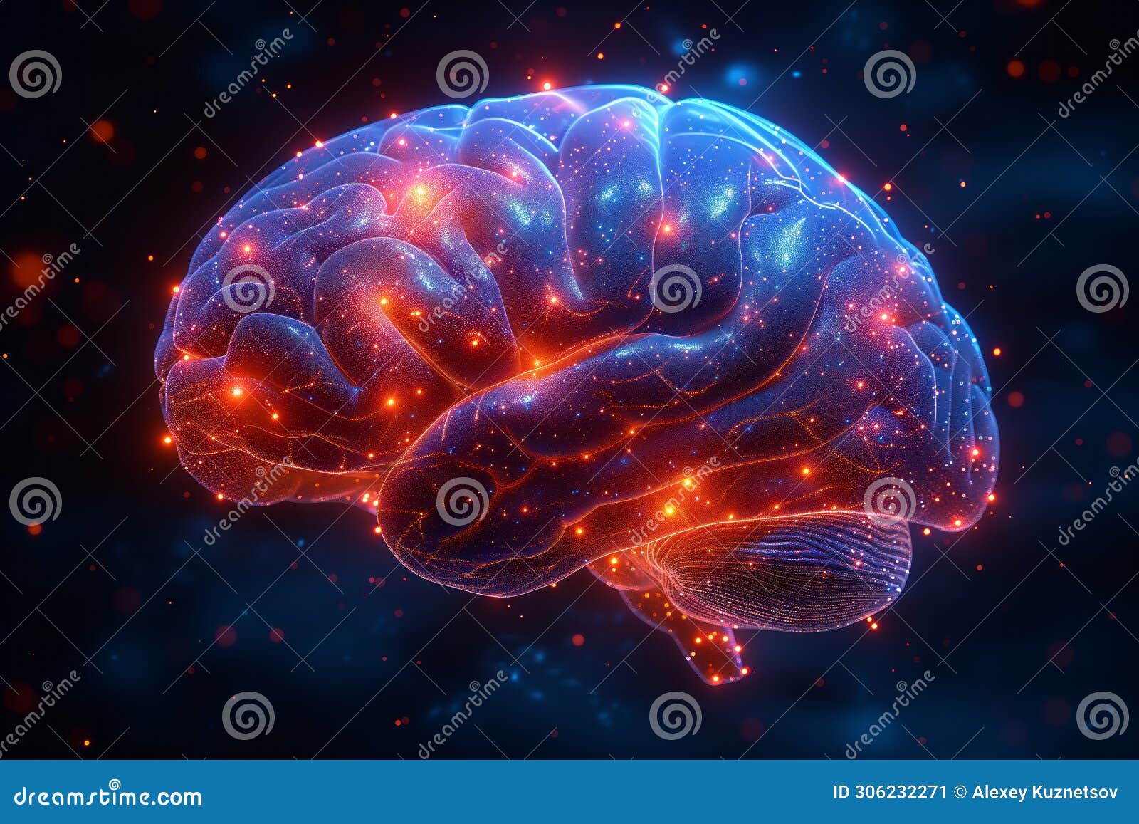 Digital Model of the Human Brain with Electrical Discharges Running ...