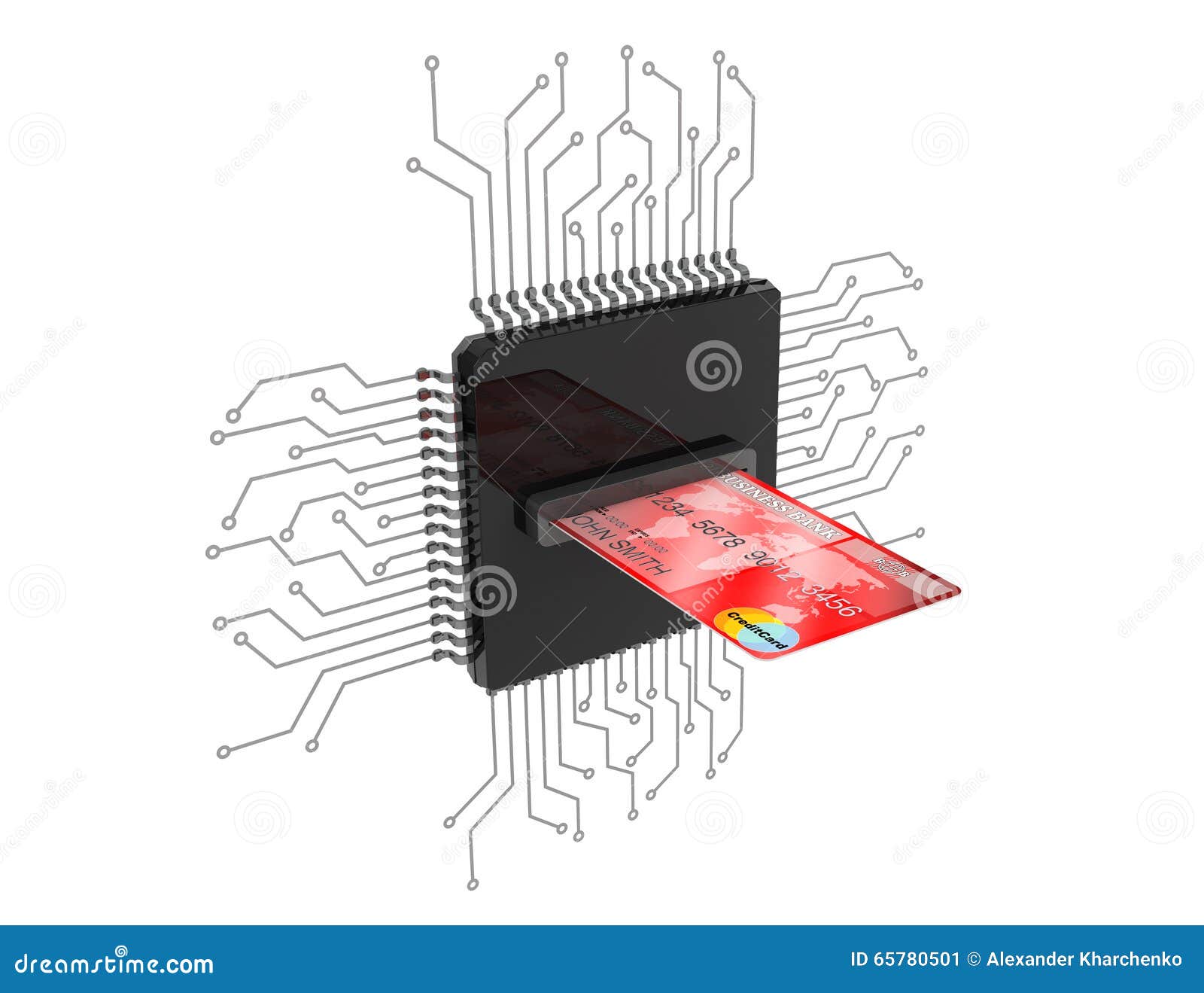 Digital Money Concept. Credit Card Over Microchips with Circuit Stock ...