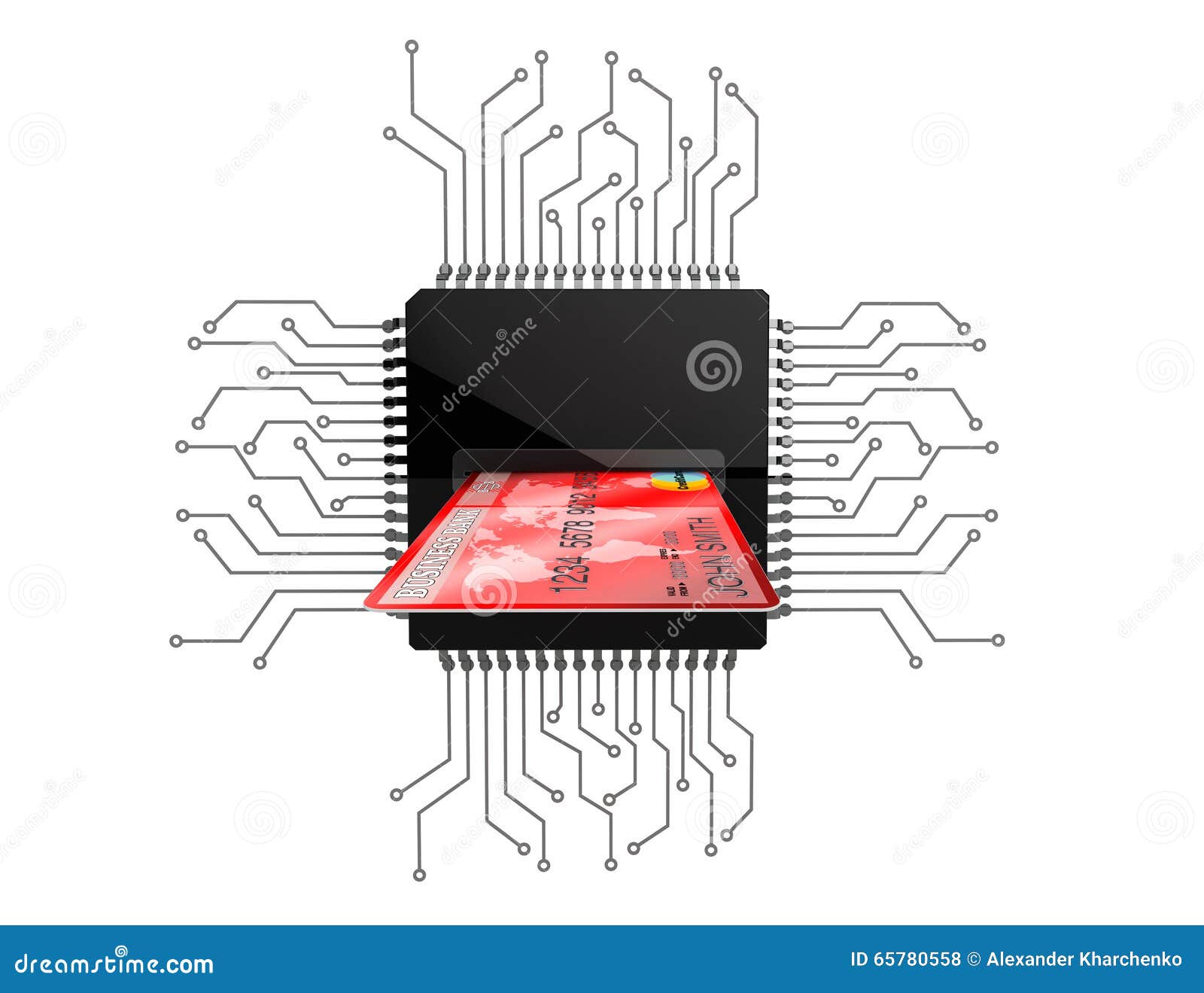 Digital Money Concept. Credit Card Over Microchips with Circuit Stock ...