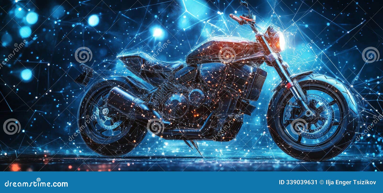 Digital Motorcycle on Blue Tech. Background Abstract 2-Wheeler Symbol ...