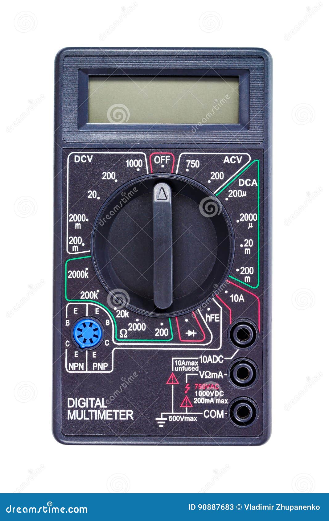 Digital Multimeter In A Black Color Casing Isolated On White Background ...