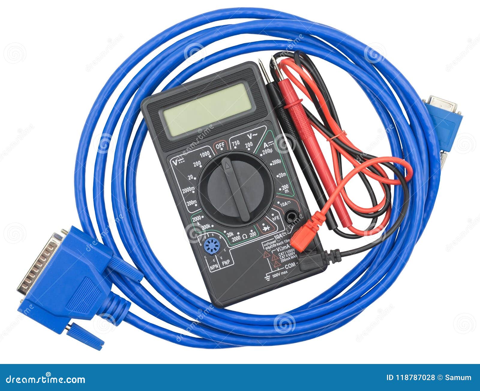Digital Multimeter and Blue Computer Cable Stock Photo - Image of ...