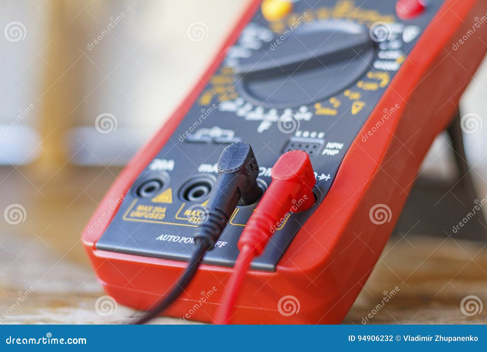 Digital Multimeter with Connected Probes on a Wooden Table Stock Photo ...