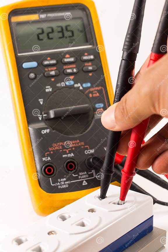 Digital Multimeter Measuring Voltage Stock Photo - Image of electric ...