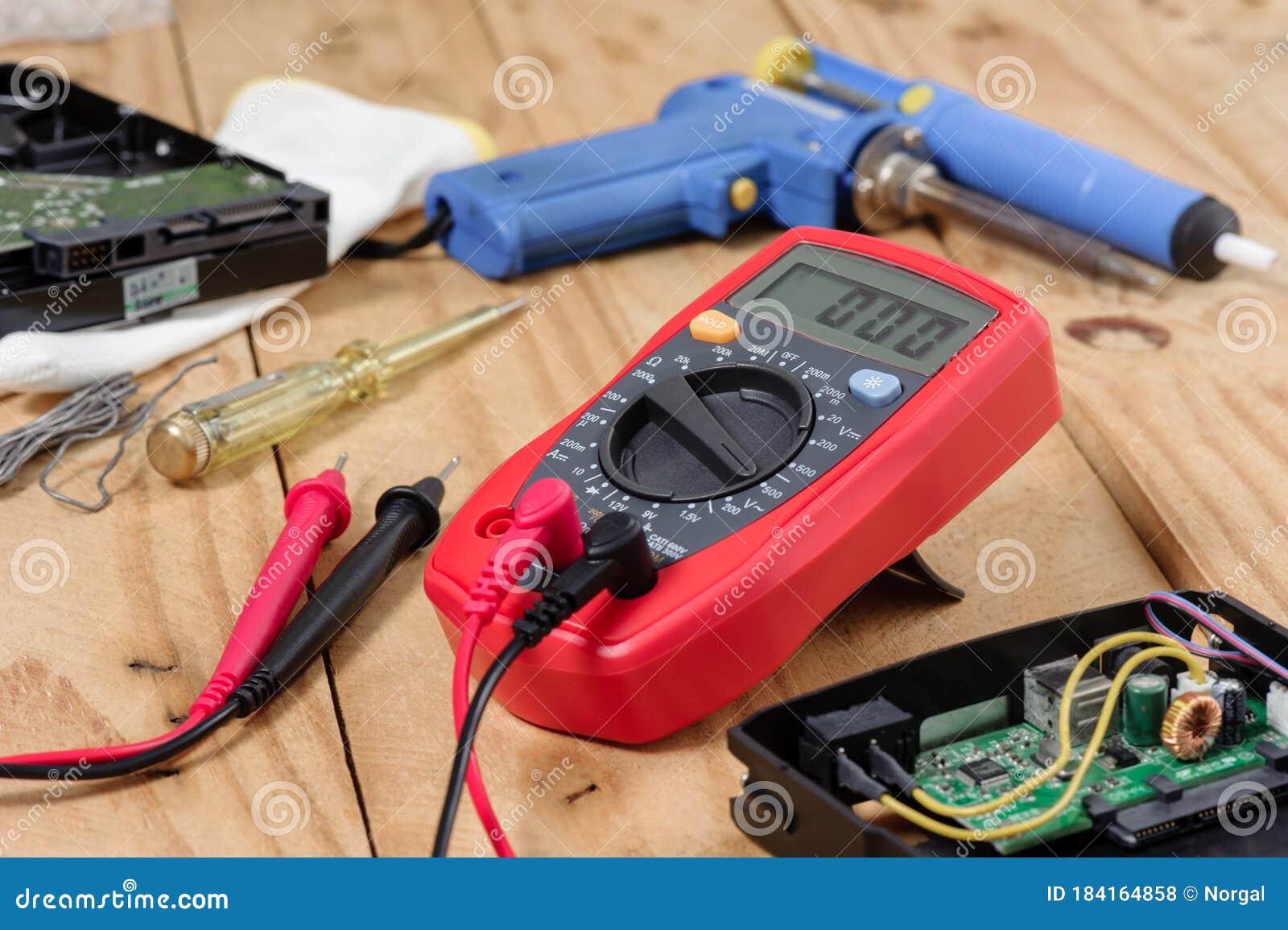 Red digital multimeter stock photo. Image of electricity - 184164858