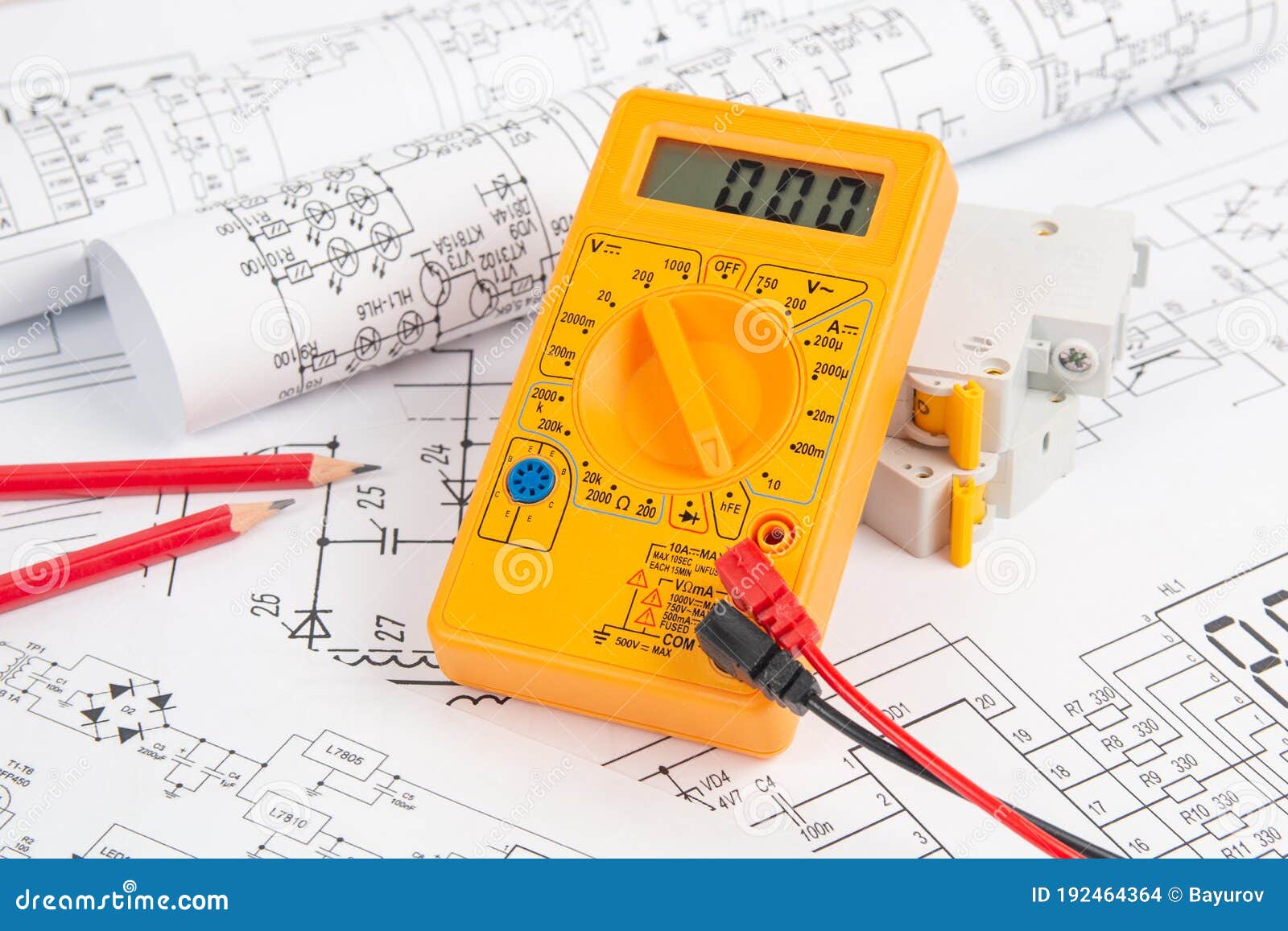 Digital Multimeter and Pencils on Paper Electrical Engineering Drawings ...