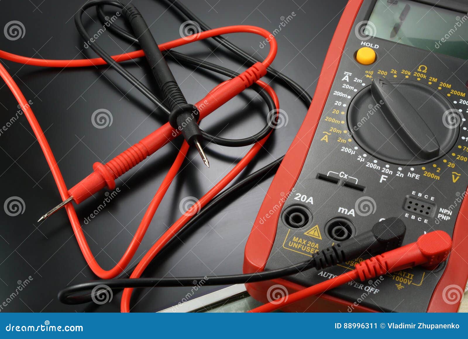Digital Multimeter with Probes on a Black Background Stock Image ...