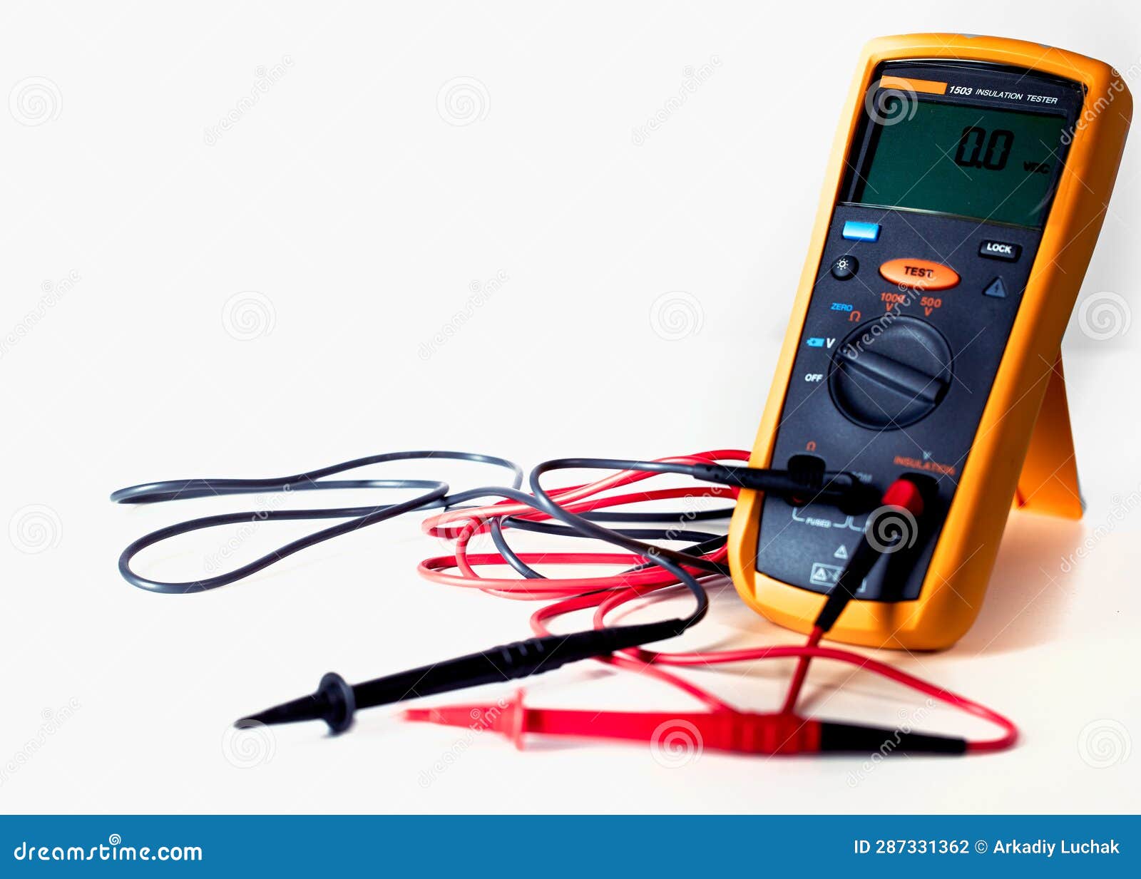 Digital Multimeter with Probes and Green Backlit Display on a White ...