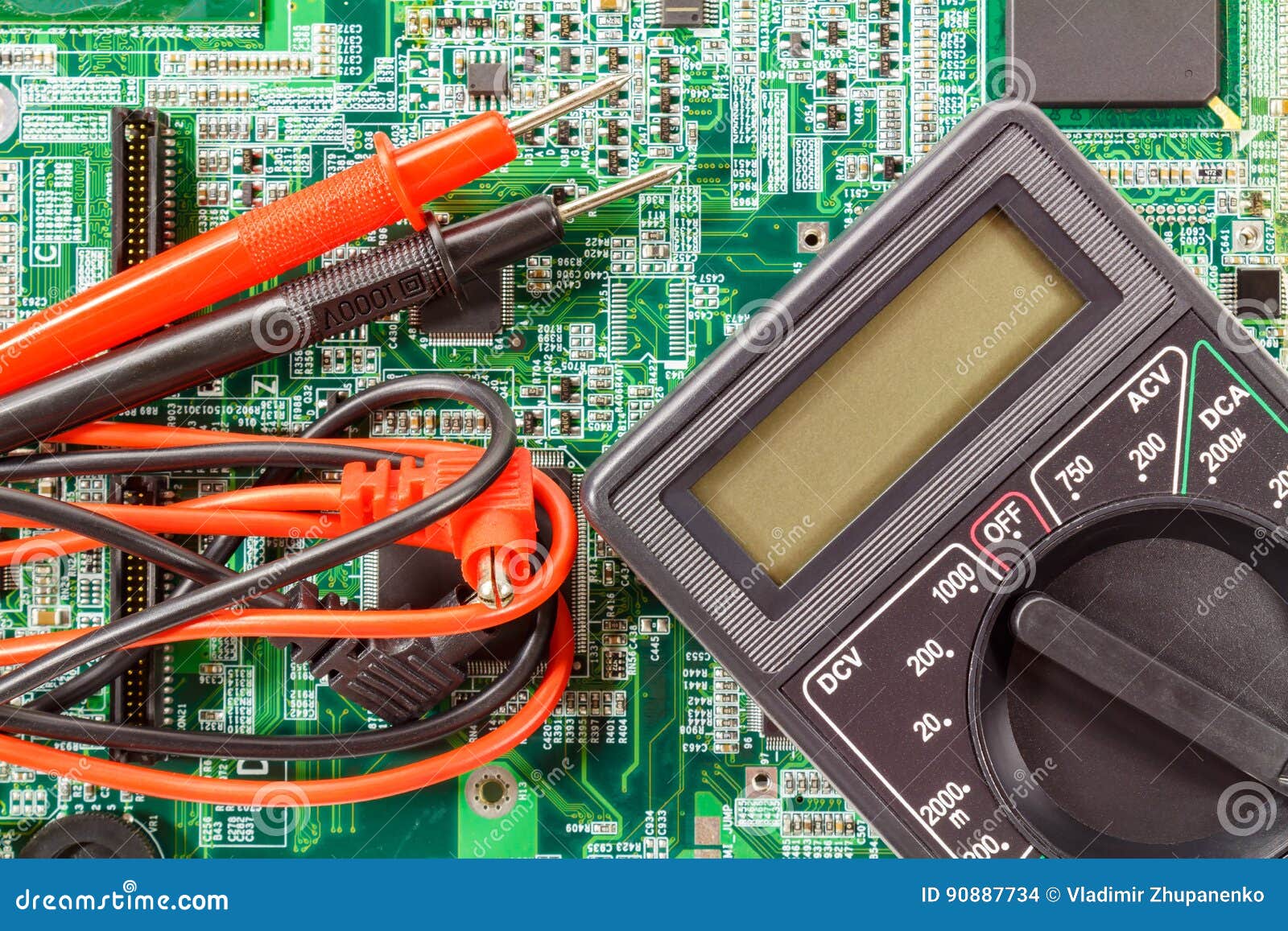 Digital Multimeter with Probes on a Printed Circuit Board Stock Photo ...