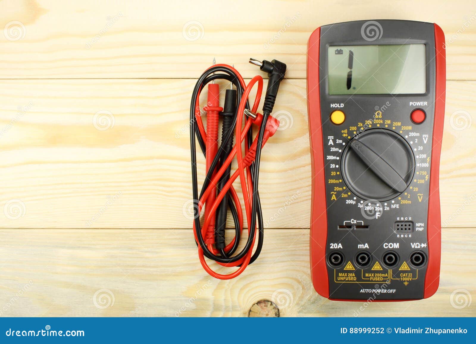 Digital Multimeter with Probes on a Wooden Table Stock Photo - Image of ...