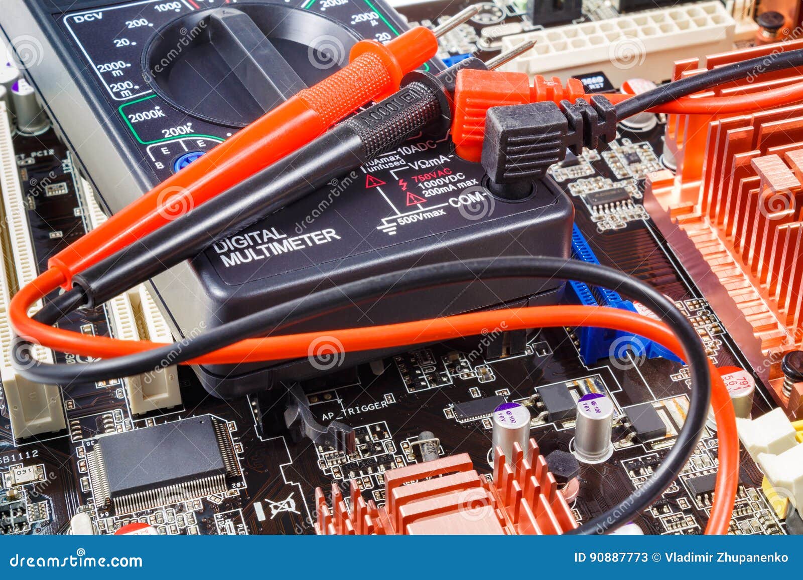 Digital Multimeter with Red and Black Probes on the Computer ...