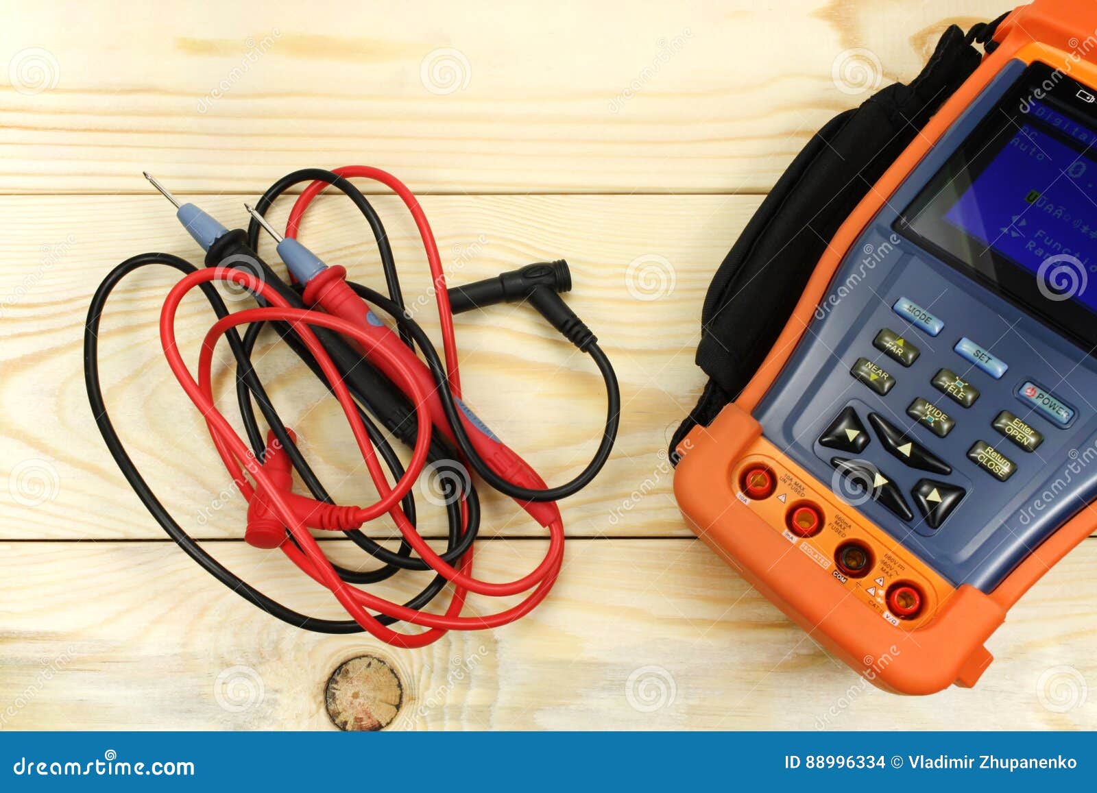 Digital Multimeter on a Wooden Table Stock Photo - Image of black ...